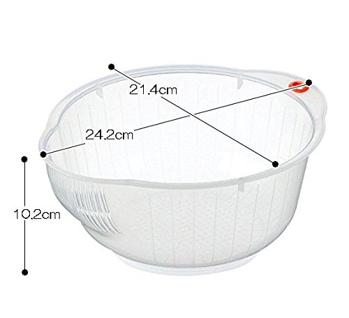 Inomata Plastic Japanese Rice Washing Bowl with Strainer, 2 quart