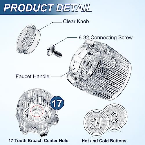 Dreyoo Shower Knob Replacement Compatible with Phoenix Mobile Home Sink &Tub/Shower, Acrylic Bathtub Knobs Parts Clear Faucet Handles with 17pt Spline Point Broach Center Hole(1 Pair)
