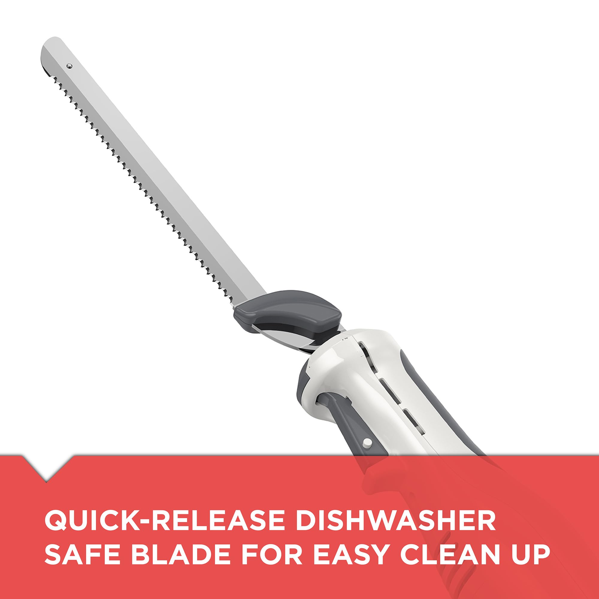 BLACK+DECKER 9 inch Electric Carving Knife, Comfort Grip Handle & Safety Lock Button, Stainless Steel Blades and Dishwasher Safe Parts, White