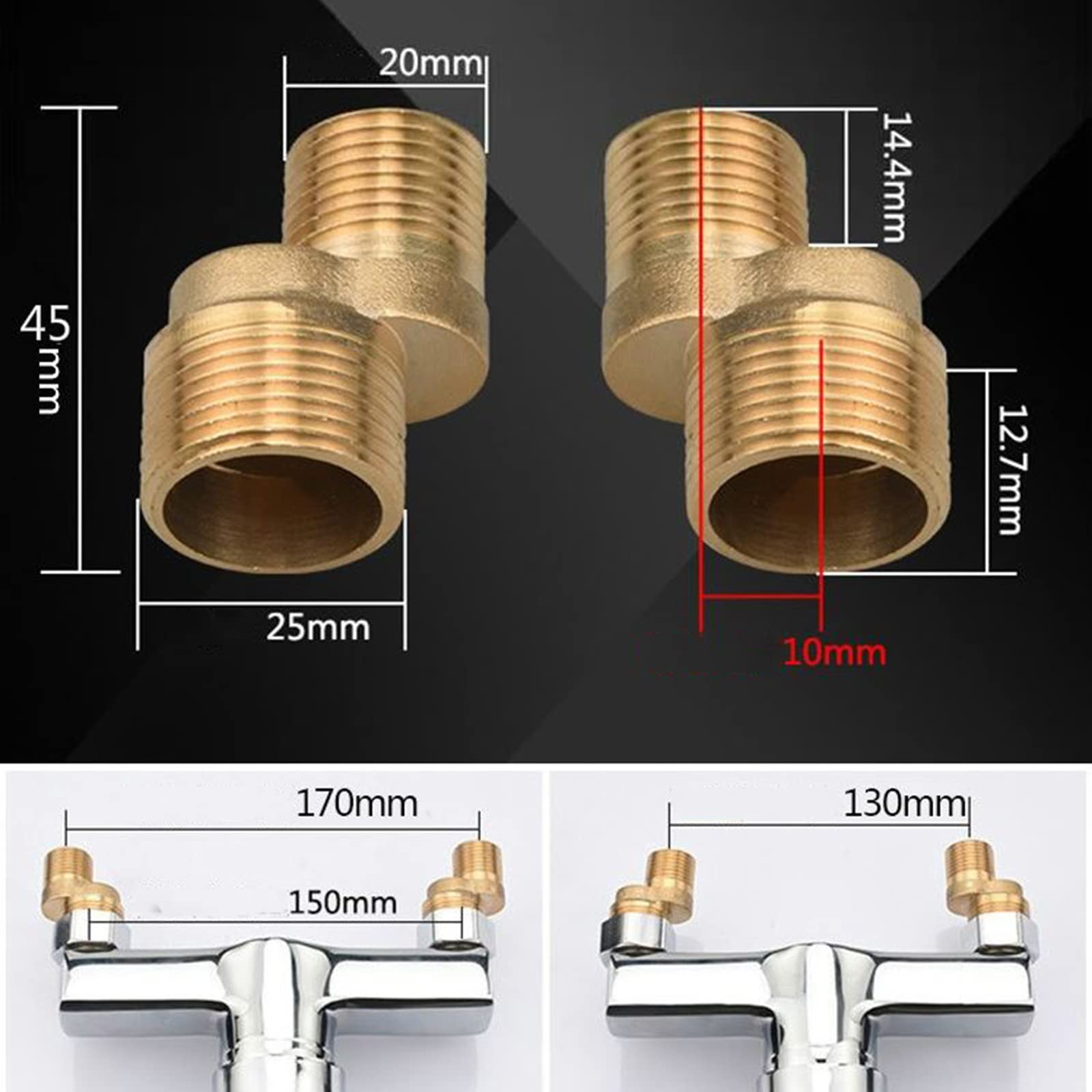 BiaoTeng Bathtub Faucet Adapter,Brass 1/2 to 3/4 Adapter,G1/2 to G3/4 Adapter,Faucet Adapter for Dishwasher,1/2 Inch to 3/4 Inch Hose Adapter,Golden A