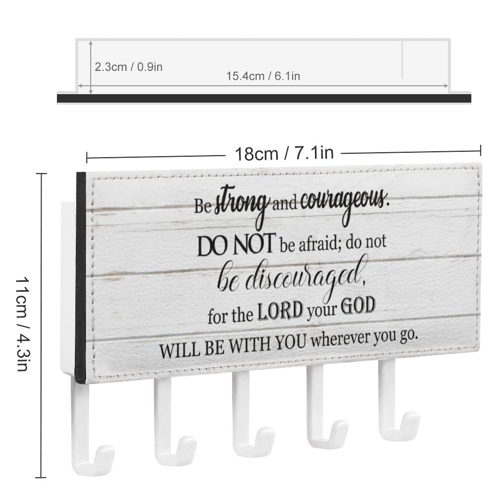 Be Strong and Courageous Do Not Be Afraid Key Holder Wall Mount Key Hanger Saying Quote Self Adhesive Key Hanging Rack Farmhouse Decorative for Entryway Front Door Kitchen Hallway 7x4 inch