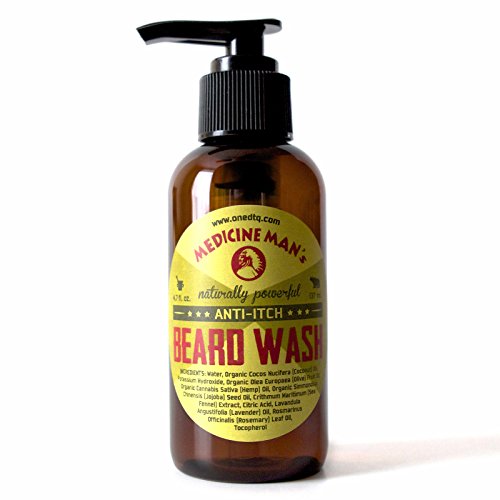 Medicine Man's Beard & Mustache Care Kit: Itchy Beard Wash 4,7 FL OZ, Anti Itch Beard Oil 2 FL OZ, Beard & Mustache Balm 2 FL OZ - in a Mustache Stamped Linen Pouch