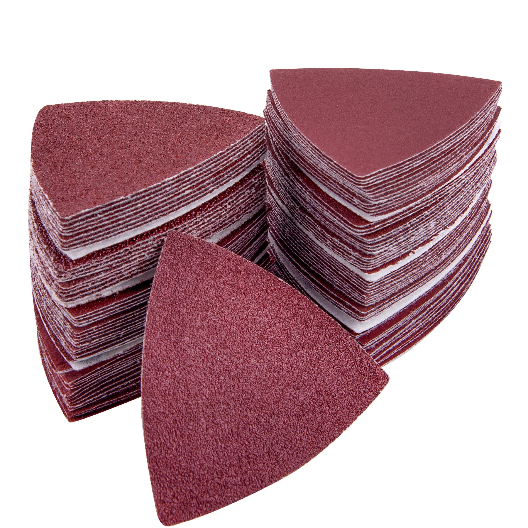 AUSTOR 100 Pieces Triangle Sanding Pads Triangular Sandpaper Sanding Sheets Fit for 3-1/8 Inch Oscillating Multi Tool Hook and Loop Assorted 40/60/80/120/180/240/320/400/600/800/1000 Grits, No Holes