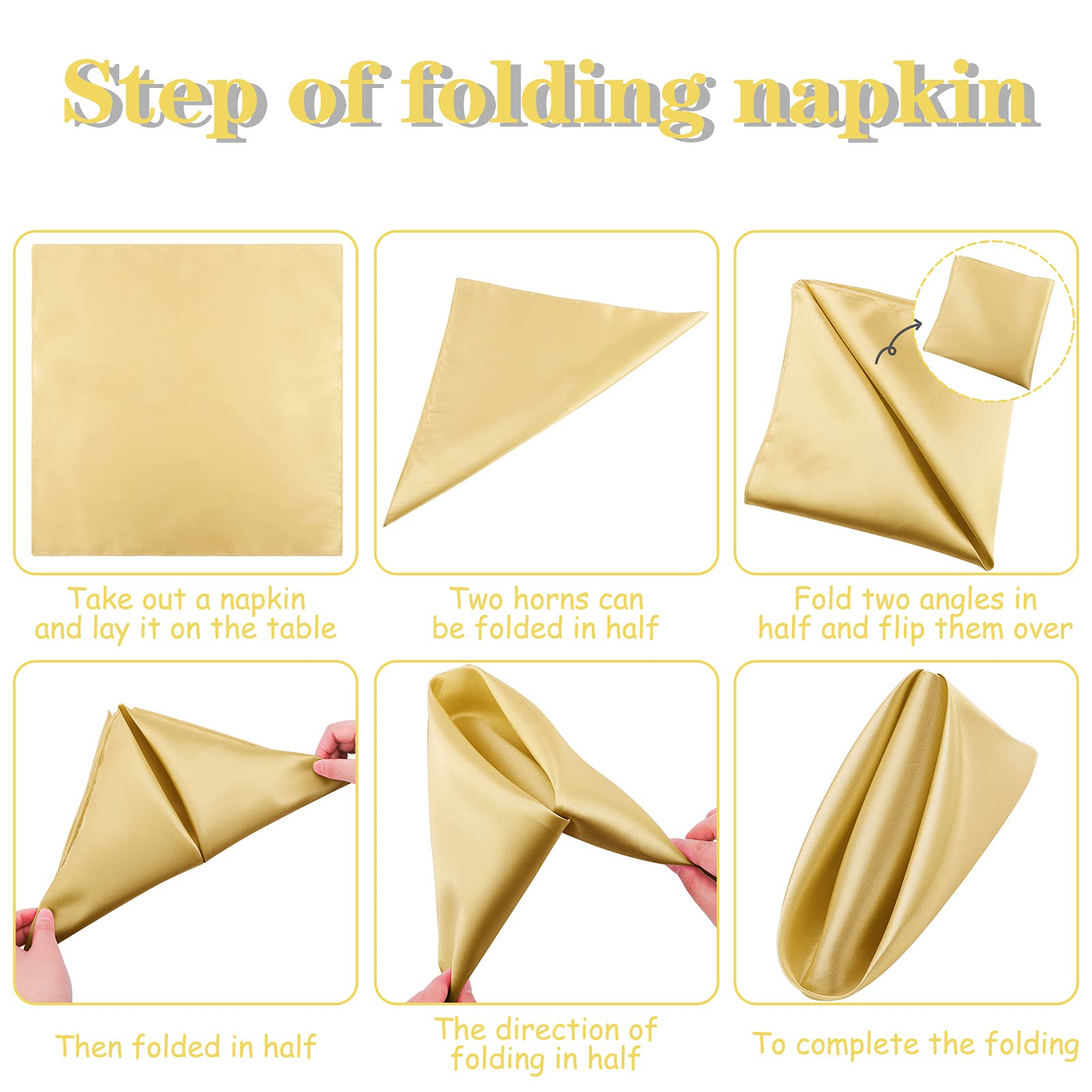 ANECO 12 Pieces Satin Napkins Soft Dinner Napkins Square Table Napkins 17 x 17 Inches for Restaurant Weddings Party Dinner Decoration (Gold)