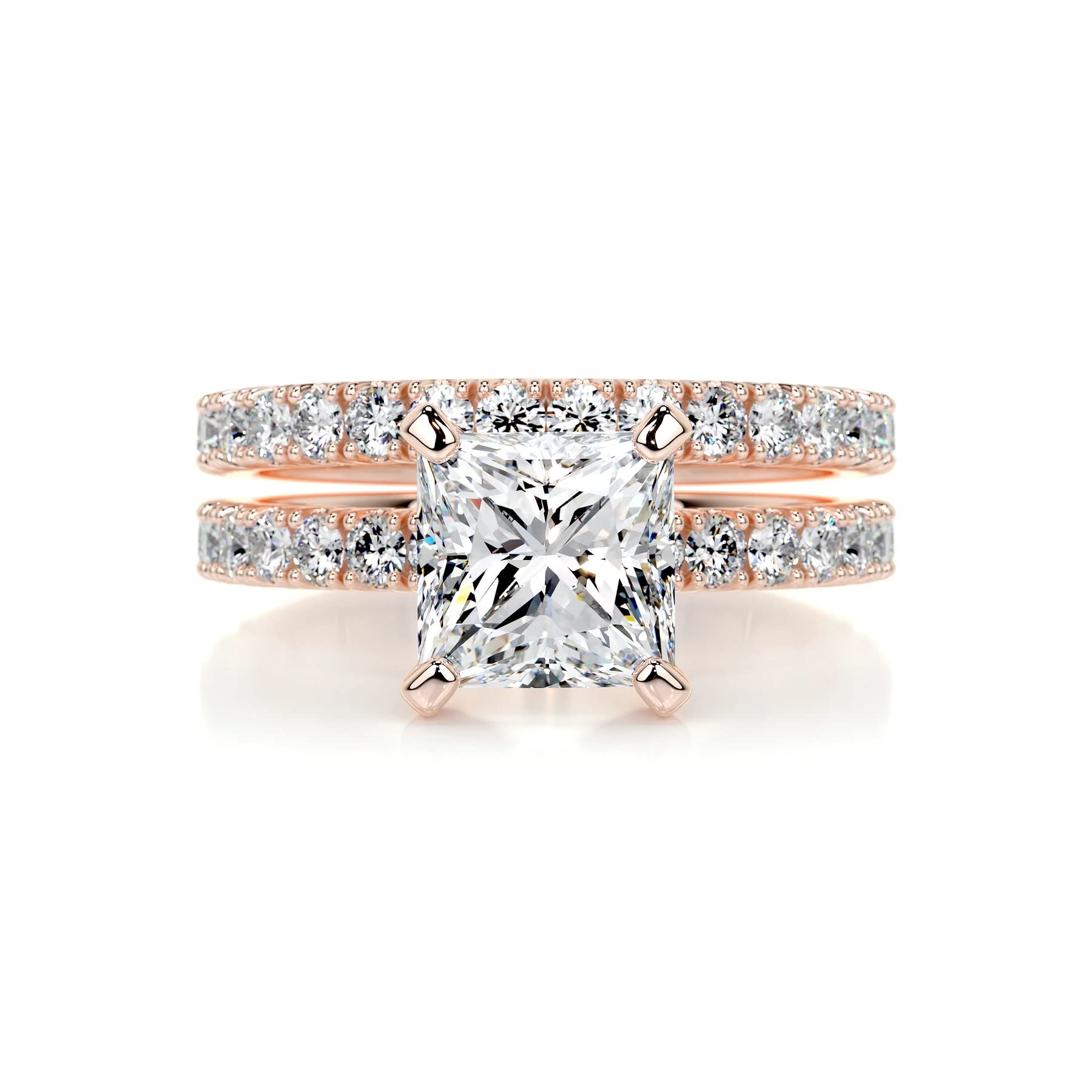 Ayafee 1 CT Center Princess Cut Moissanite Wedding Sets, Platinum Plated Silver Wedding Ring Sets - Size 10