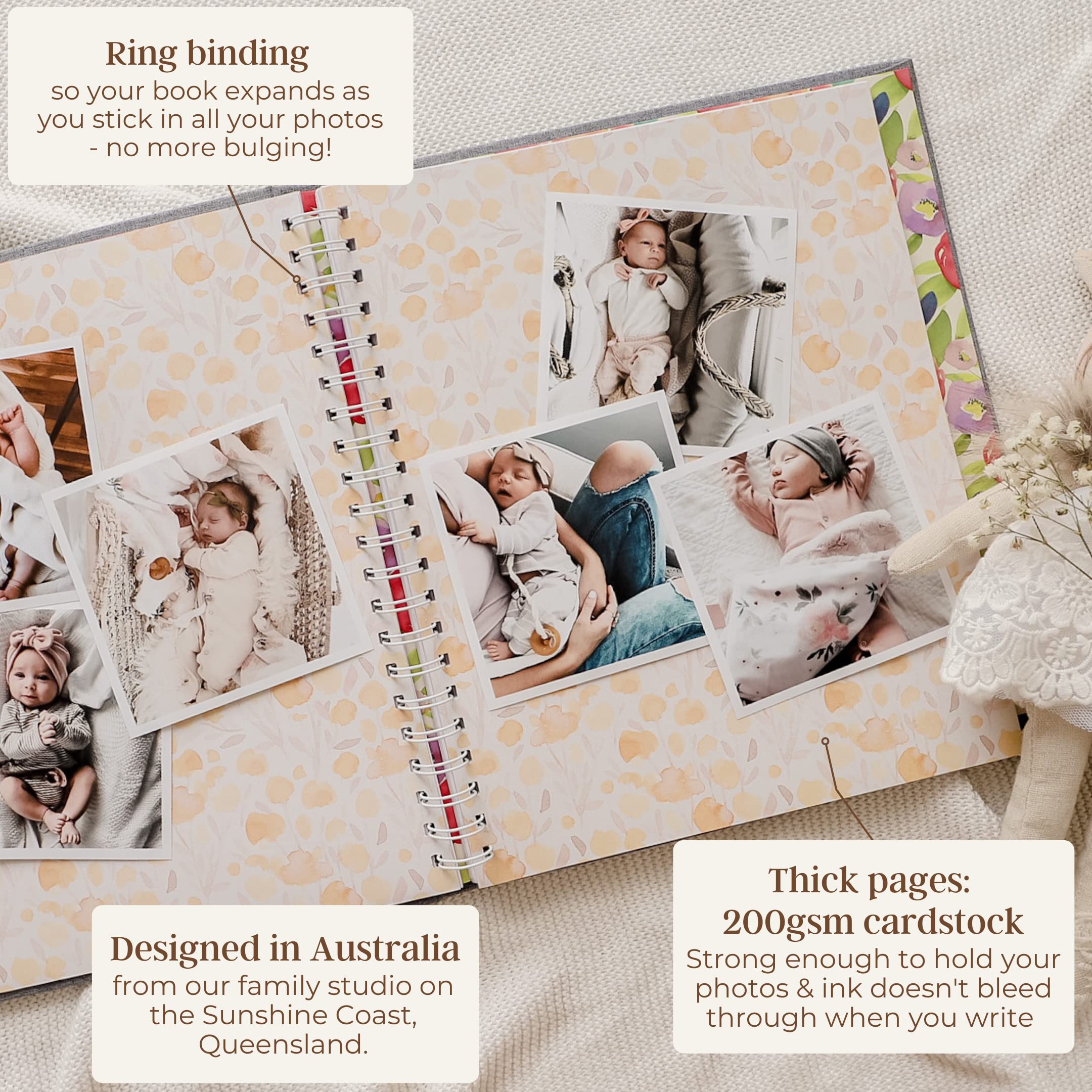 Peachly Baby Memory Book For Girls | First Year Baby Book Keepsake for Milestones | First Five Years Baby Girl Book | Baby Keepsake Book First Year Memory Book | Linen Botanica