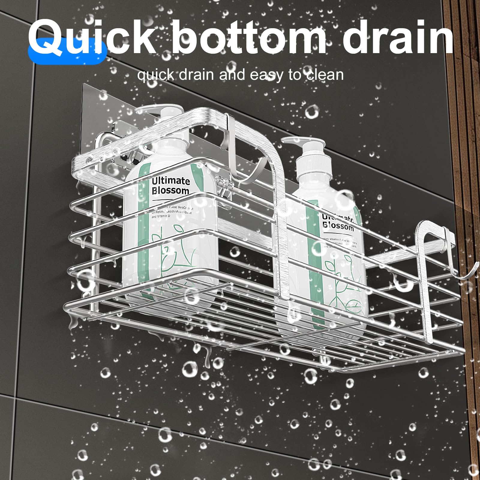 HEGUANRONG Shower Caddy,Shower Organizer for Bathroom With 2 Hooks,SUS304 Stainless Steel,Shower Shelves for Inside Shower,Rustproof Bathroom Shelf,No Drilling.