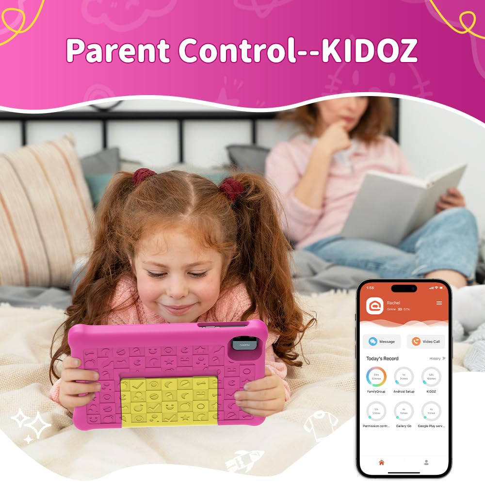 ApoloSign Kids Tablet with Case 7-inch Android 13 tablet for kids, 32GB, Parental Control, WiFi, Bluetooth, Educational Apps Latest Upgrade (Pink)