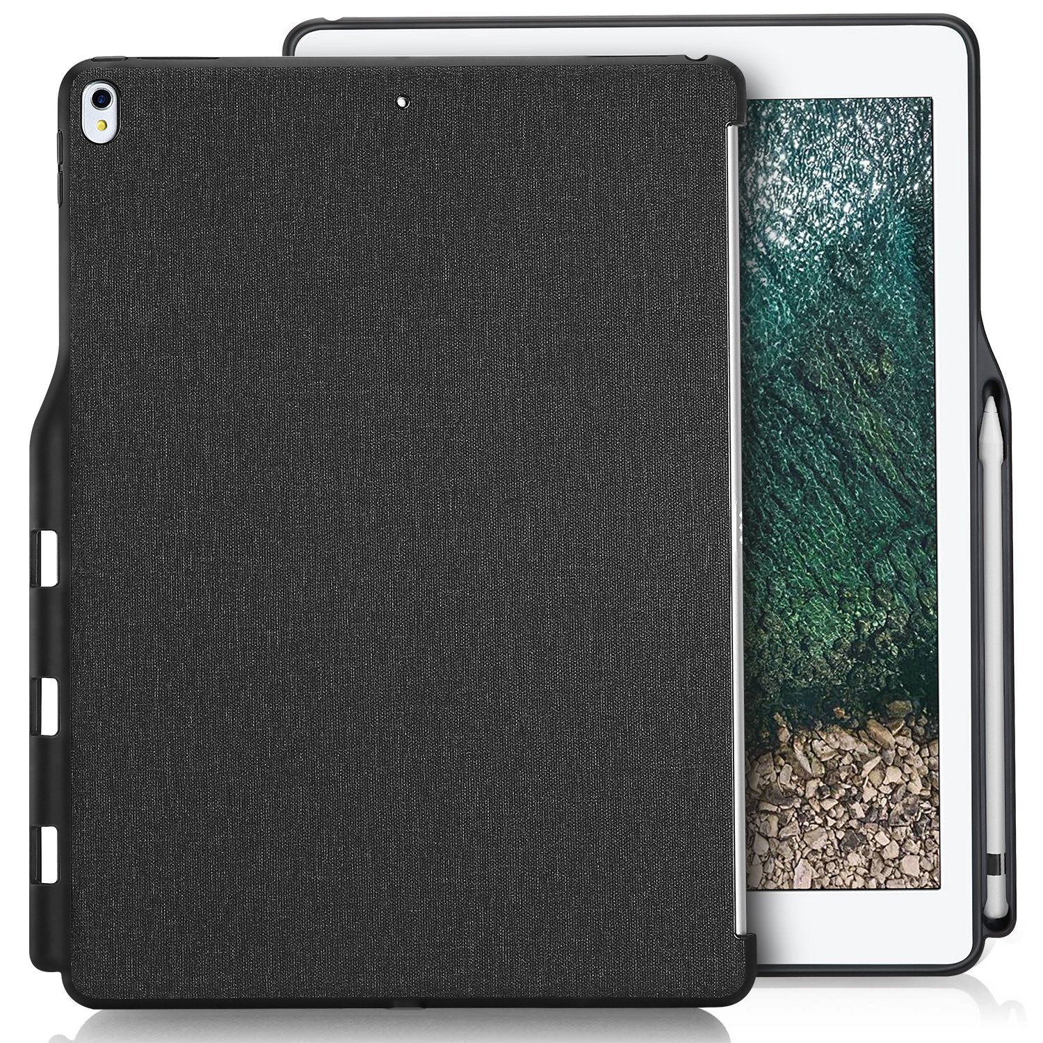 ProCase for iPad Pro 12.9 2017/2015 Companion Back Cover Case, with Pencil Holder for iPad Pro 12.9 Inch (Both 2017 and 2015 Models), Match for Smart Keyboard and Smart Cover -Black