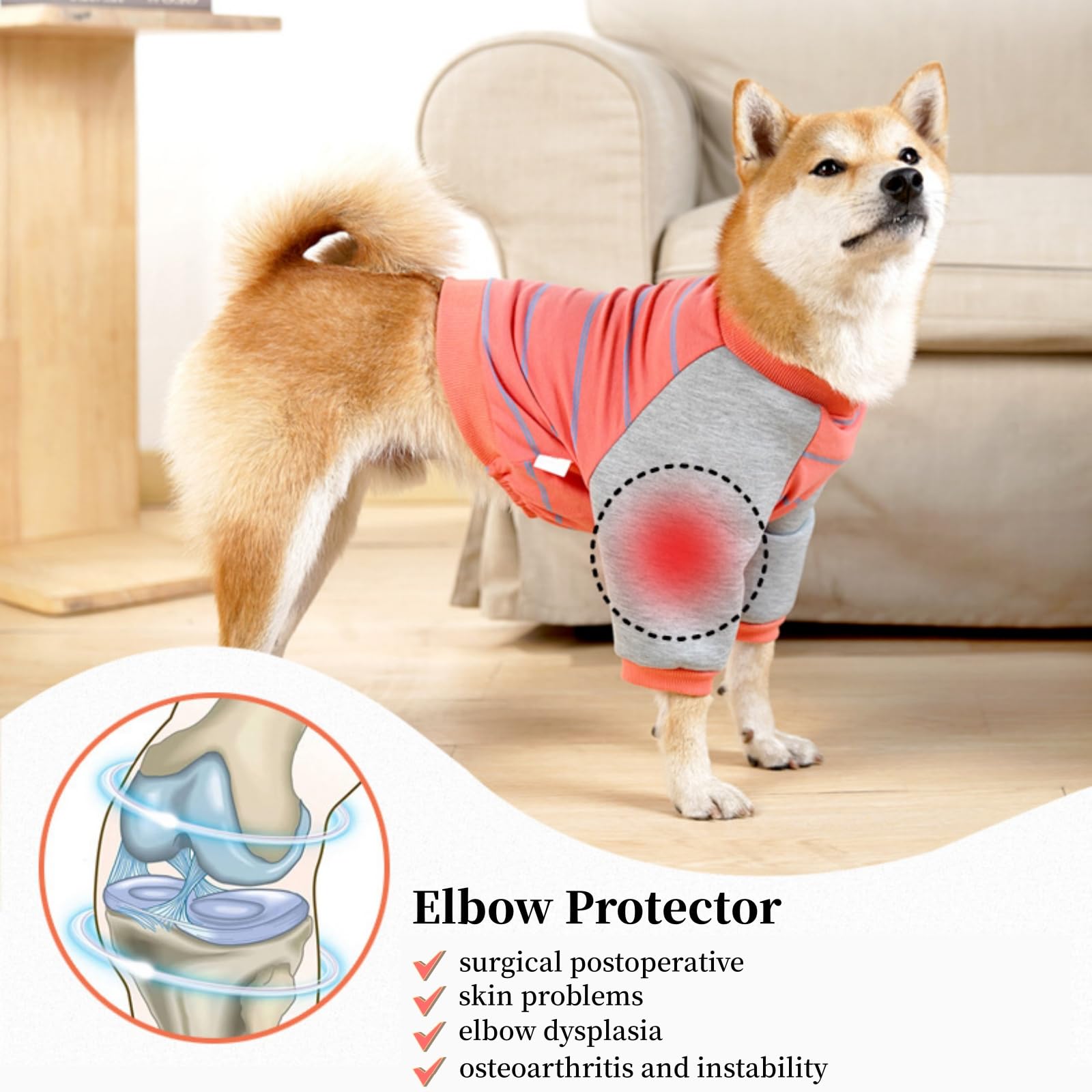 Dog Elbow Protector for Calluses, Dog Post Operative Protection Shirt, Dog Surgery Recovery Suit Clothes Front Leg Braces Elbow Dysplasia, Cone Collar Alternative for Sprain Arthritis Joint Care, L