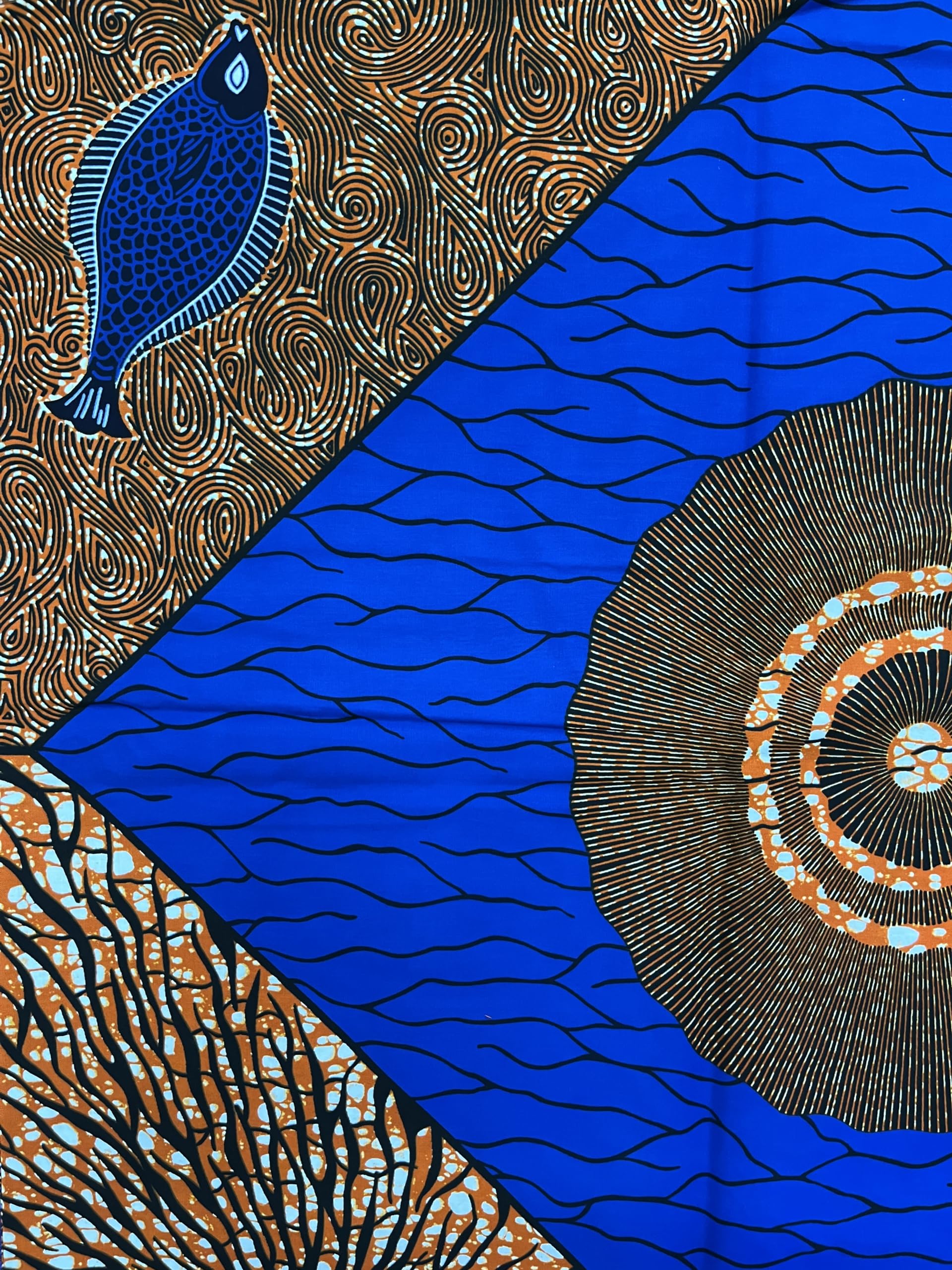 African Guaranteed Wax Block Prints Fabric/African Ankara Wrapper Fabric Wax Fabrics /-Sell by 6 Yards-100% Cotton-for Dresses- Burnt-Orange, Royal-Blue, White,Dark-Blue, Black