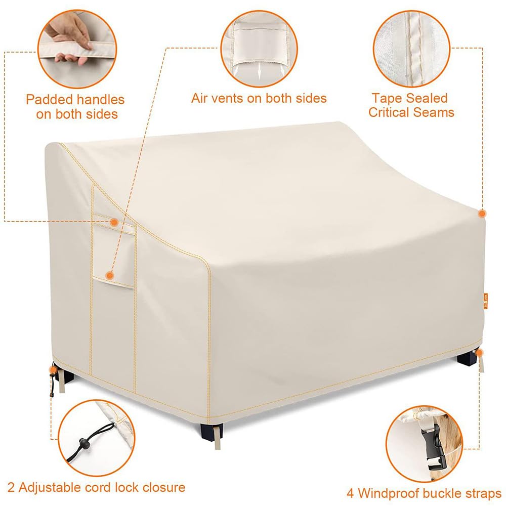 Heavy-Duty 2-Seater Patio Bench Cover - 100% Waterproof, Air-Vented, and Durable ,outdoor sofa covers waterproof 59*38*29Inch for Two seats