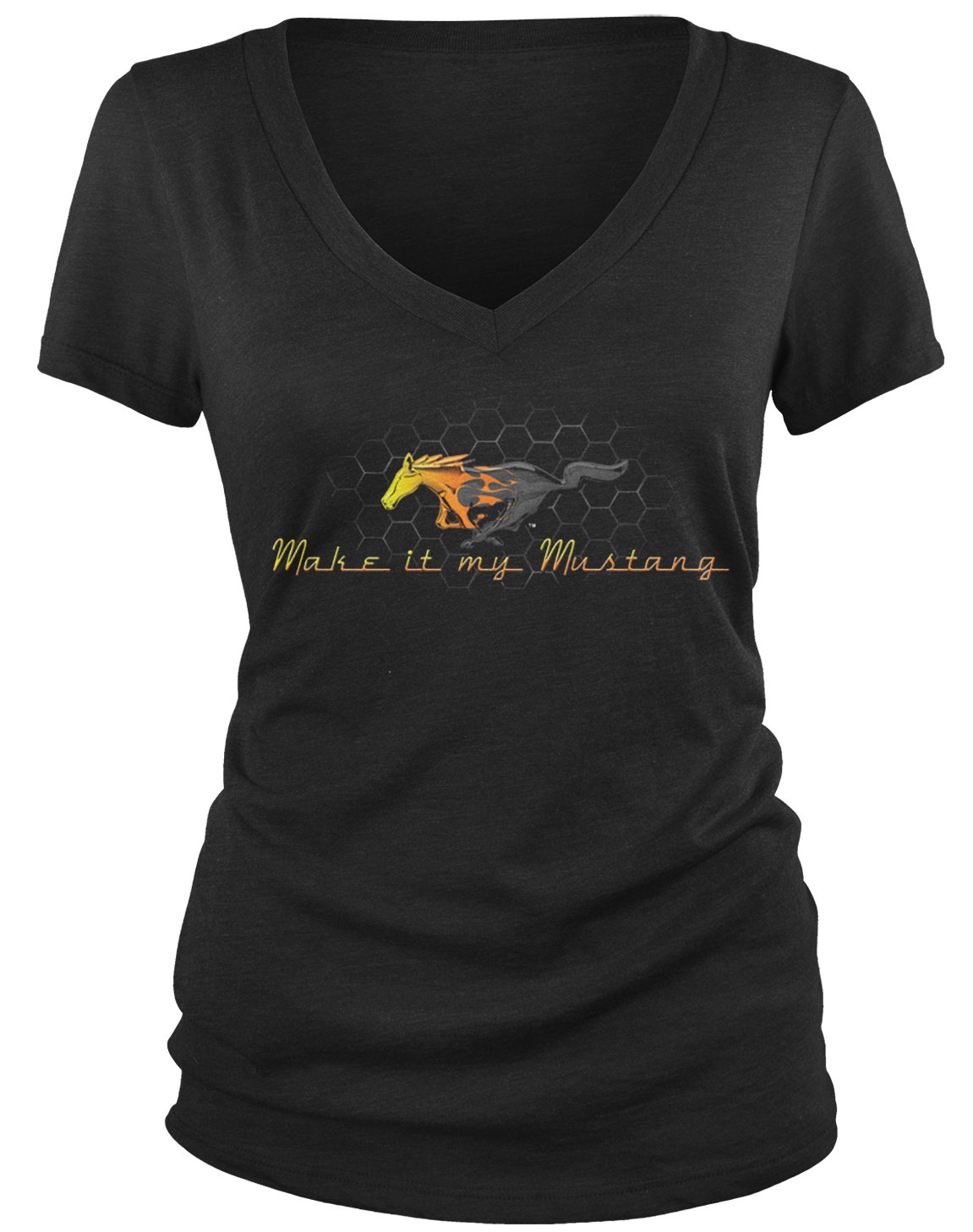 Amdesco Junior's Make It My Mustang, Officially Licensed Ford V-Neck T-Shirt, Black XL