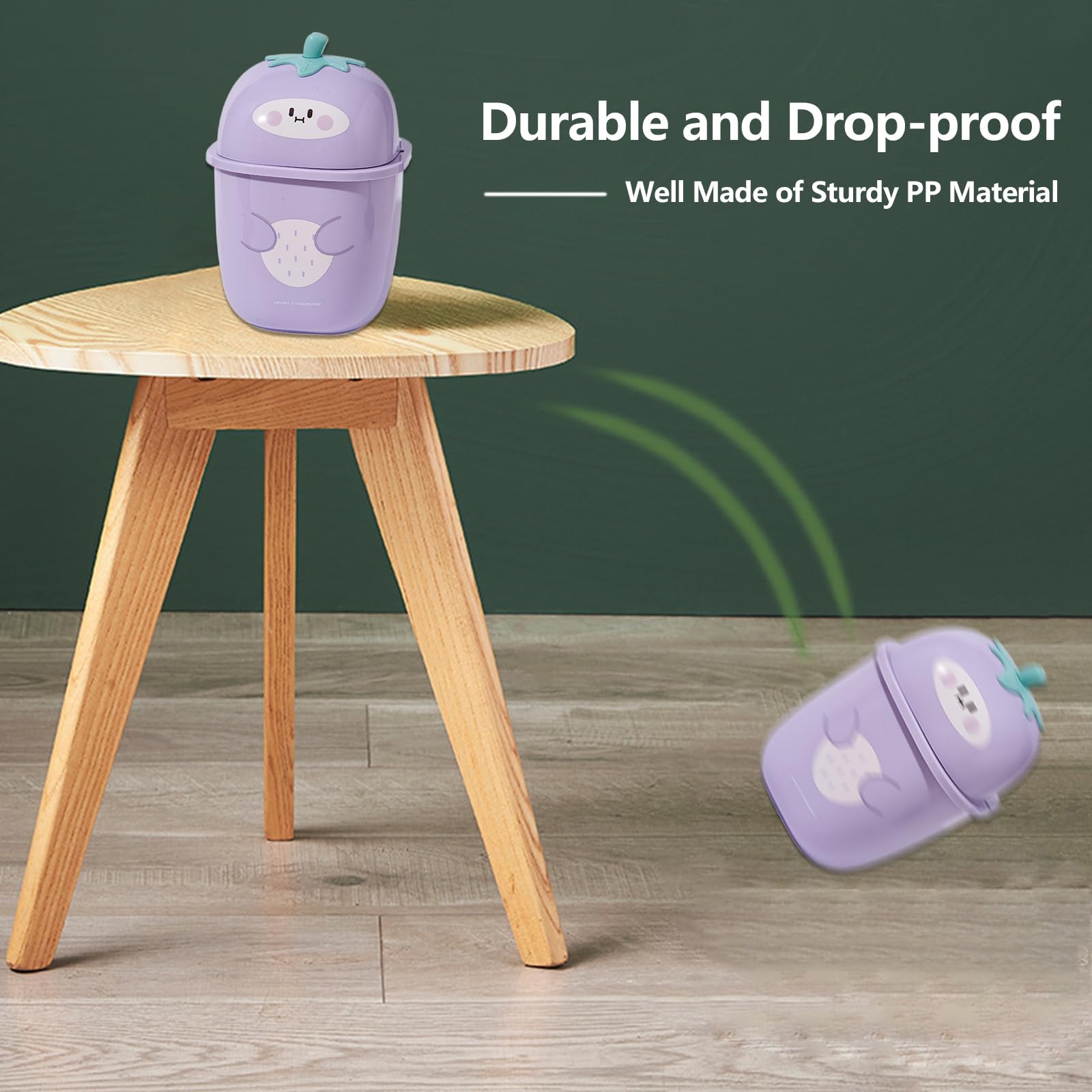 Benshukam Mini Trash Can with Lid 0.5 Gallons Small Trash Can Desktop Flip Countertop Garbage Cans for Bathrooms, Kitchens, Offices, Dressing Table (Purple)