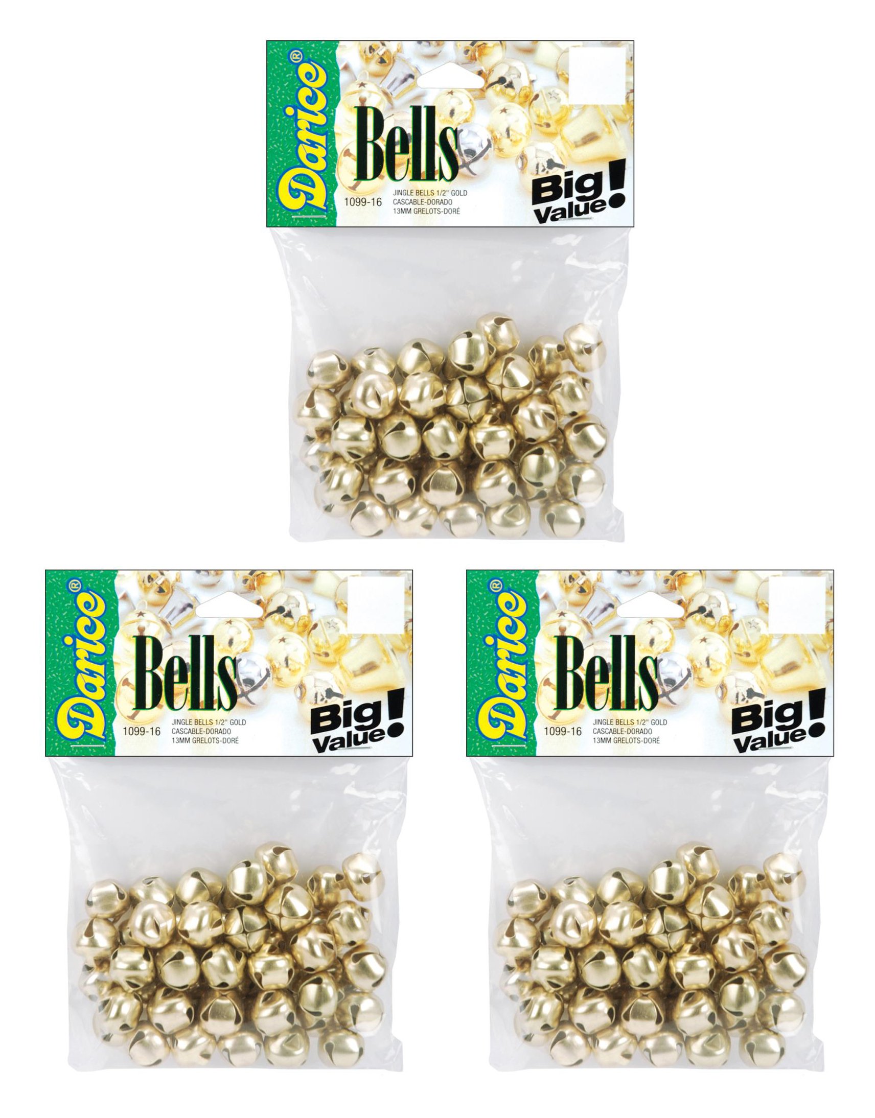 Darice 48-Piece Gold Bells, 1/2-Inch (3 Packs for Total of 144 Pieces)