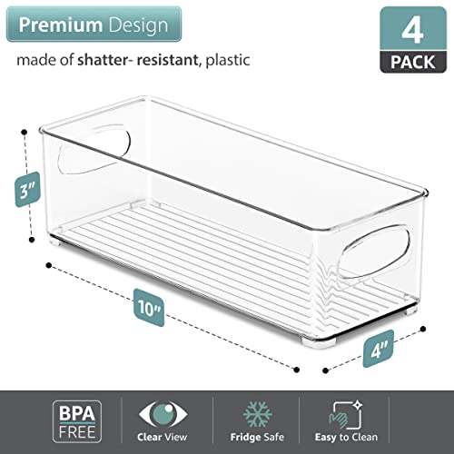 Sorbus Stackable Refrigerator Organizer Bins - Clear Storage Bins for Kitchen Pantry, Freezer & Fridge Organization - Food Organizing Plastic Containers with Handles for Countertops & Drawers (4 Pack)