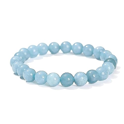 𝕲𝖗𝖊𝖞 𝖉𝖊𝖊𝖗 - Stunning Aquamarine Beaded Bracelets - Handmade Beaded Bracelets - Elegant Friendship Bracelet Crystals and Healing Stones - Perfect Gift for Men and Women - 8mm