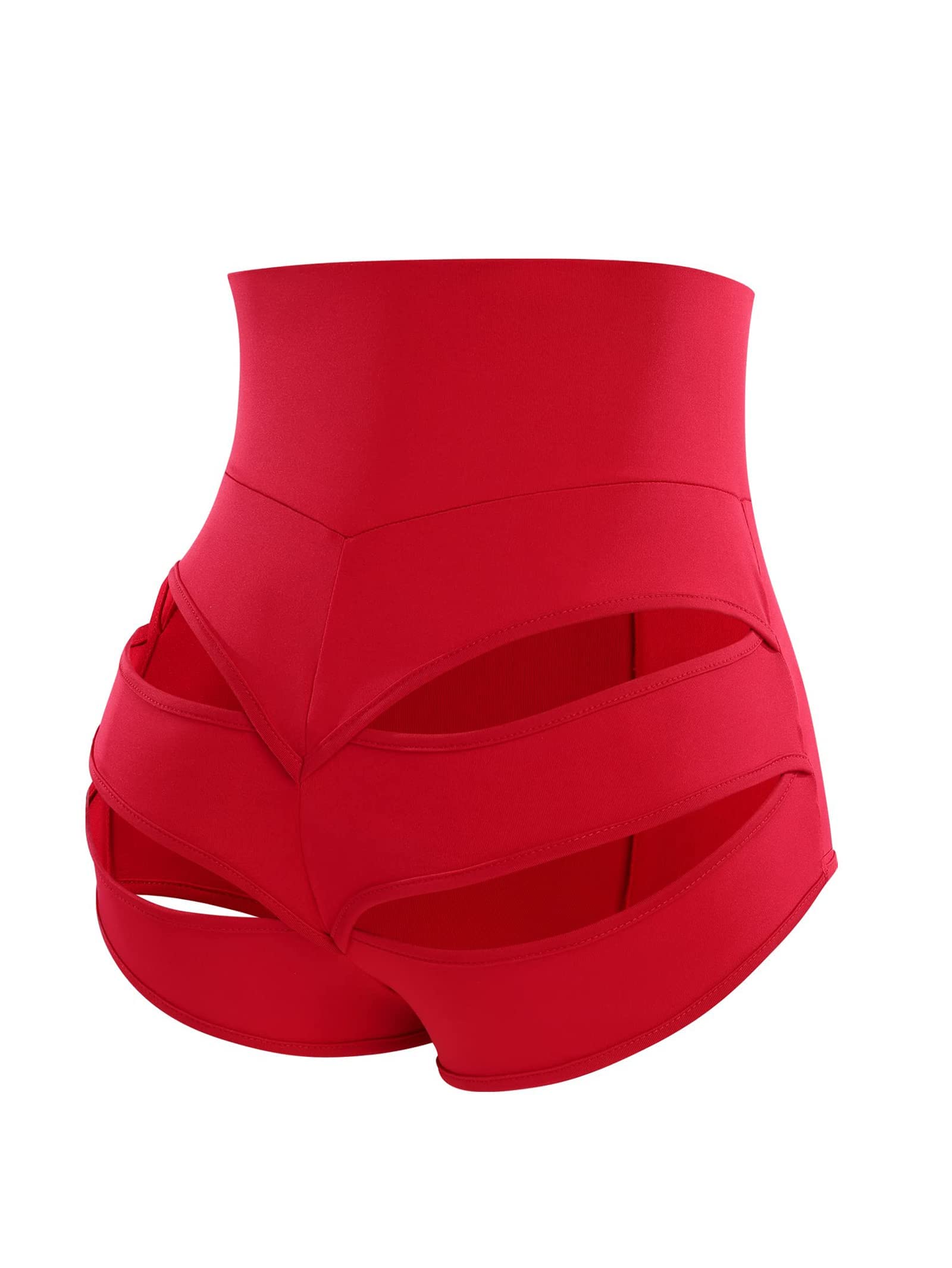 Avanova Women's Cut Out High Waist Booty Shorts Yoga Workout Butt Lifting Hot Pants Red Small