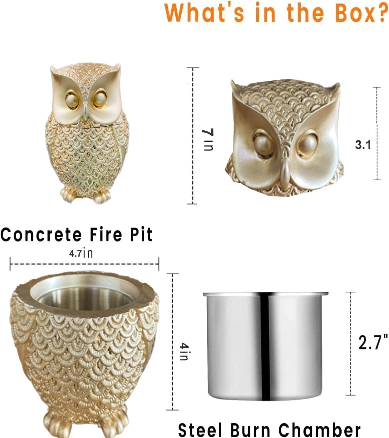 Aobaks Tabletop Fire Pit, Tabletop Fireplace, Gold Owl Shape Table Top Fire Pit Bowl, Personal Fire Pit Indoor Fire Pit for Indoor and Outdoor Use.