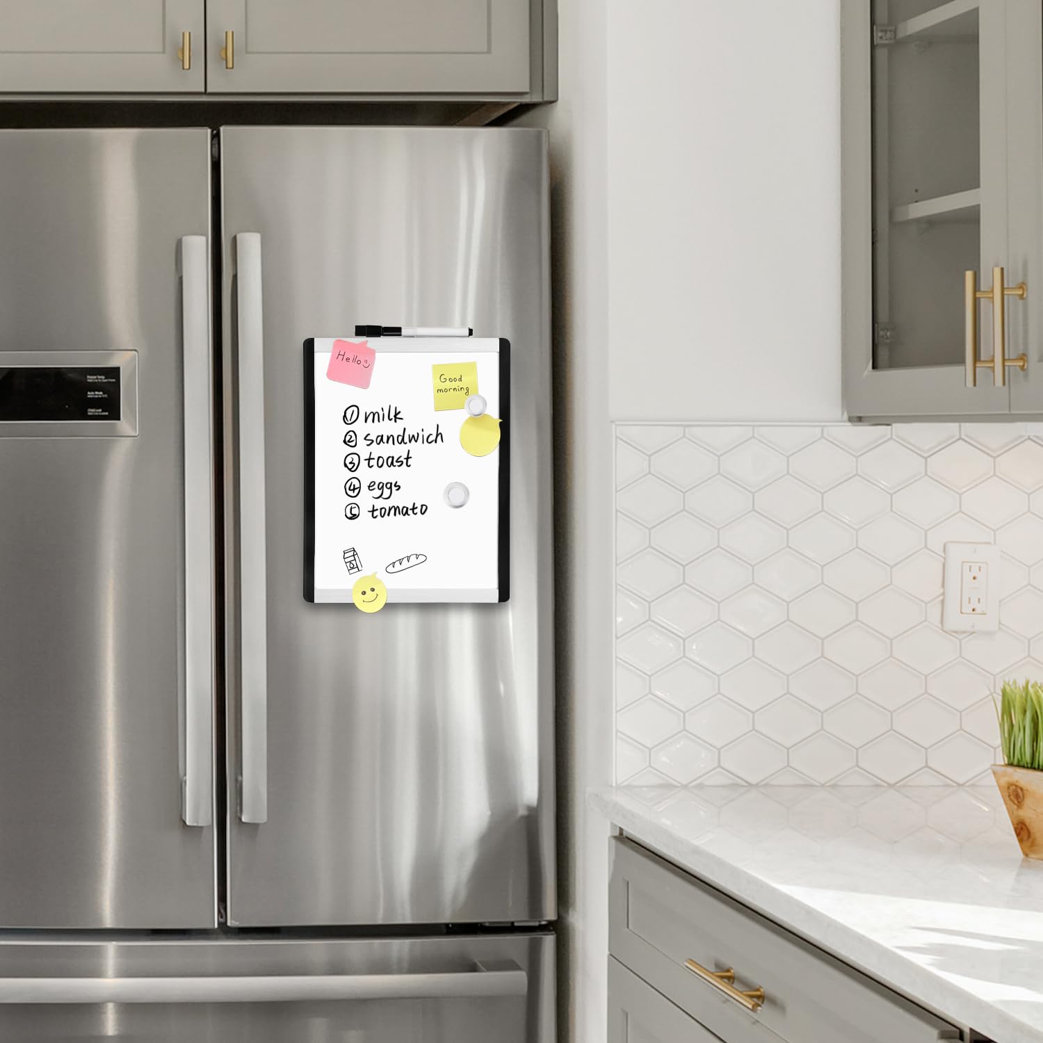 Amazon Basics Small Dry Erase Whiteboard, Magnetic White Board with Marker and Magnets - 8.5" x 11", Plastic/Aluminum Frame