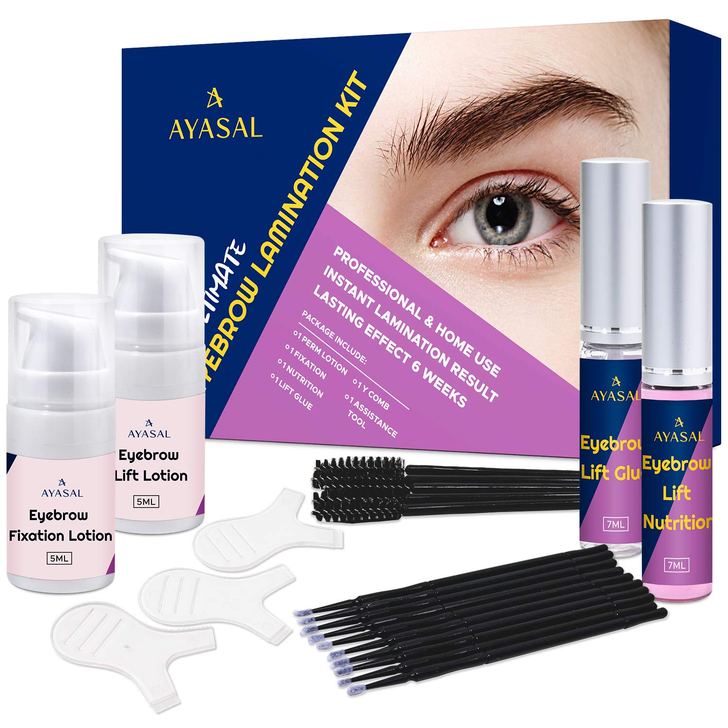 AYASAL Eyebrow Lamination Kit, At-Home Brow Lamination Kit Professional Results, DIY Eyebrow Lift Kit, Eye Brow Lamination Kit for Instant Brow Lamination, Fuller, Thicker Brows for 6 weeks