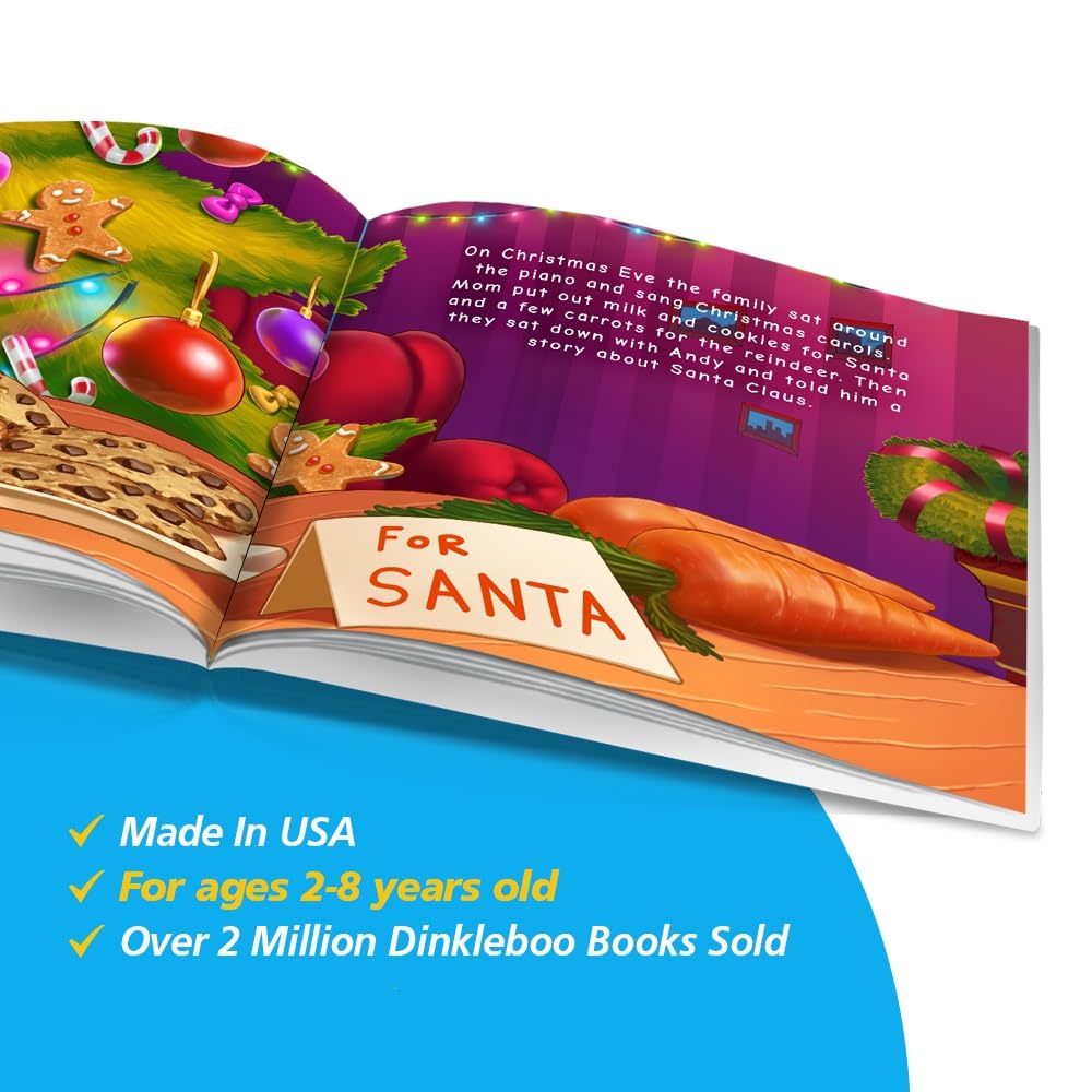 Personalized Story Book by Dinkleboo - "First Christmas" - for Kids Aged 0 to 8 Years Old - A Story About Your Child’s First Christmas - Smooth Satin Paper - Soft Cover (8"x 8")