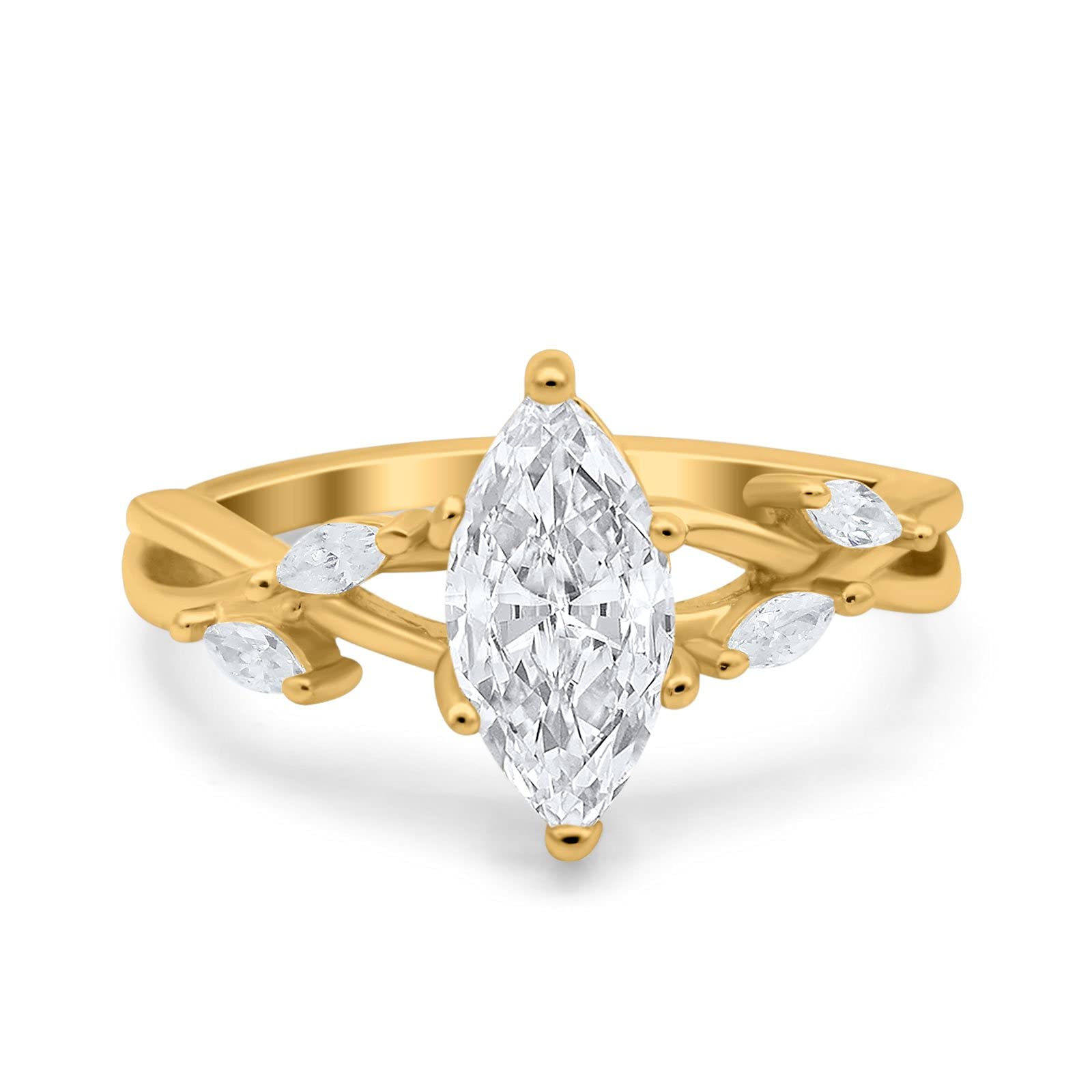 Blue Apple Co. Yellow Tone, Simulated Cubic Zirconia Size-7 Infinity Twist Marquise Art Deco Engagement Wedding Bridal Ring Round CZ 925 Sterling Silver