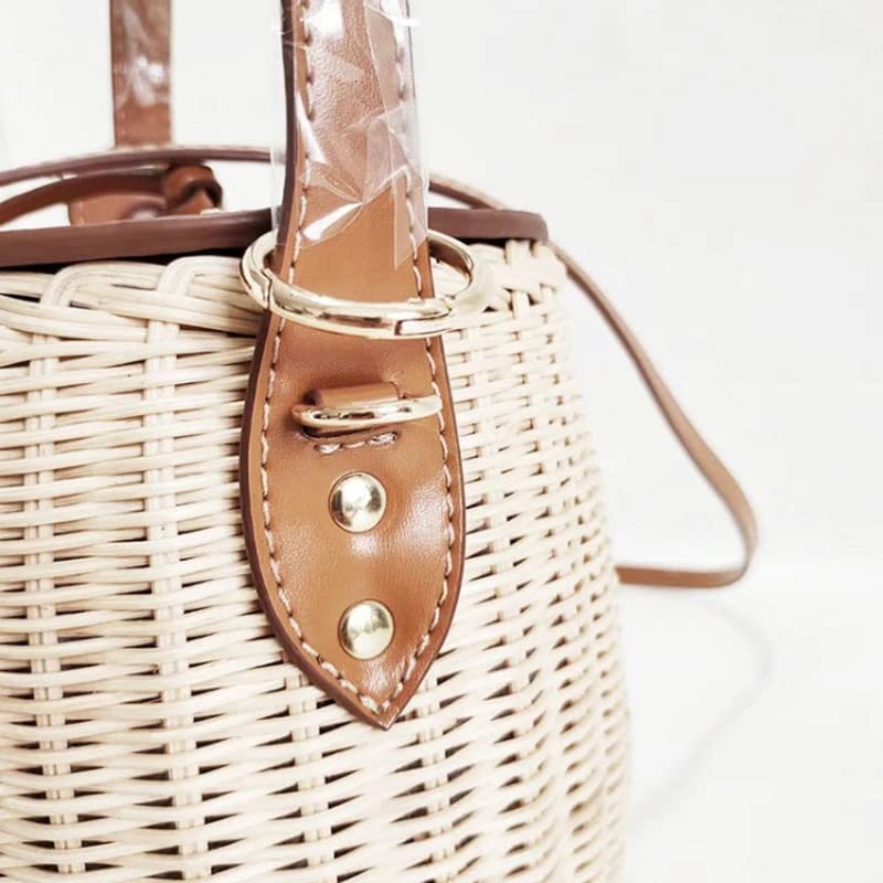 LIUZH Rattan Bucket Bag Women's Hand-held Woven Shoulder Bag