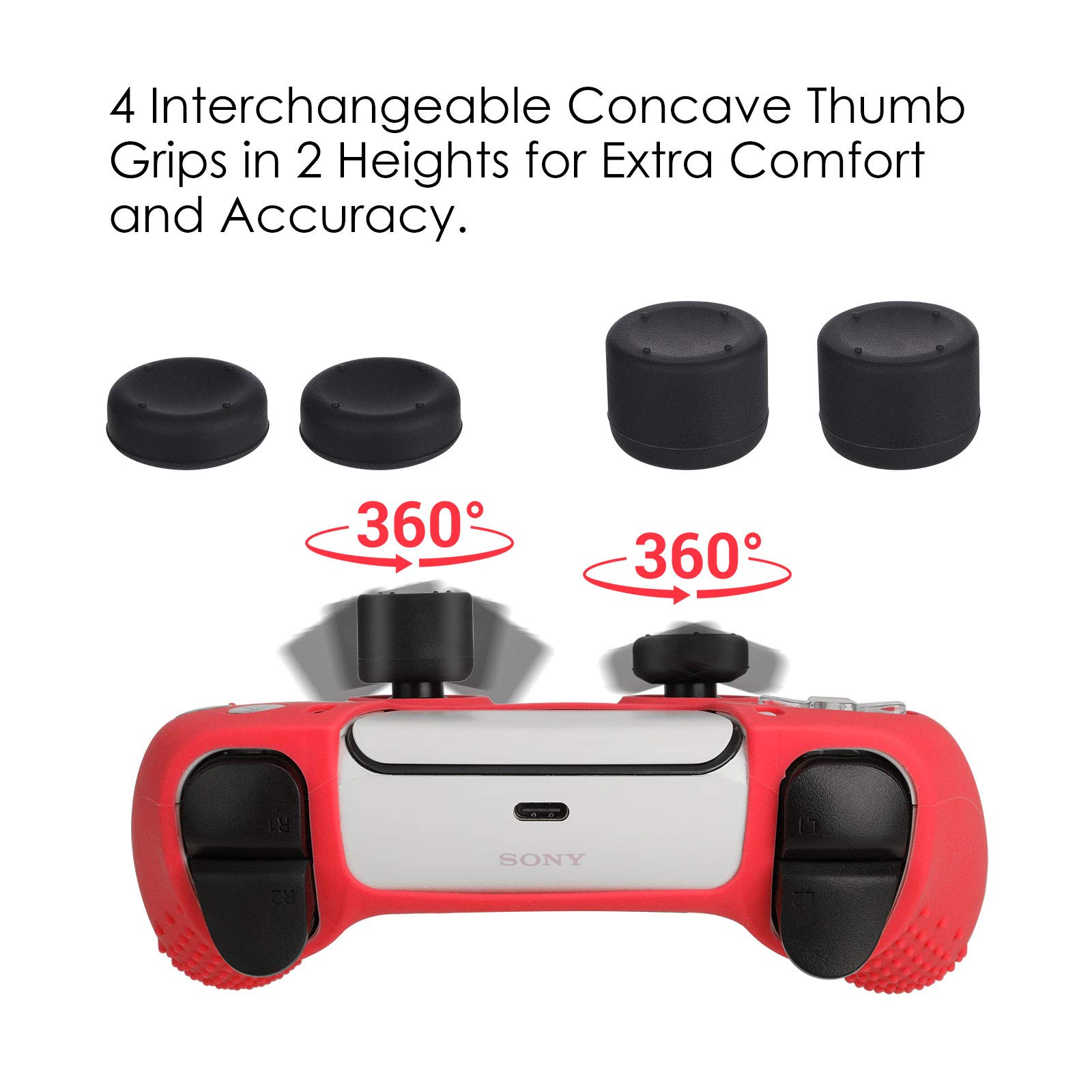 TOMSIN Silicone Skin Cover Cases with 4 FPS Thumb Grips for PS5 Controller (4Pcs)