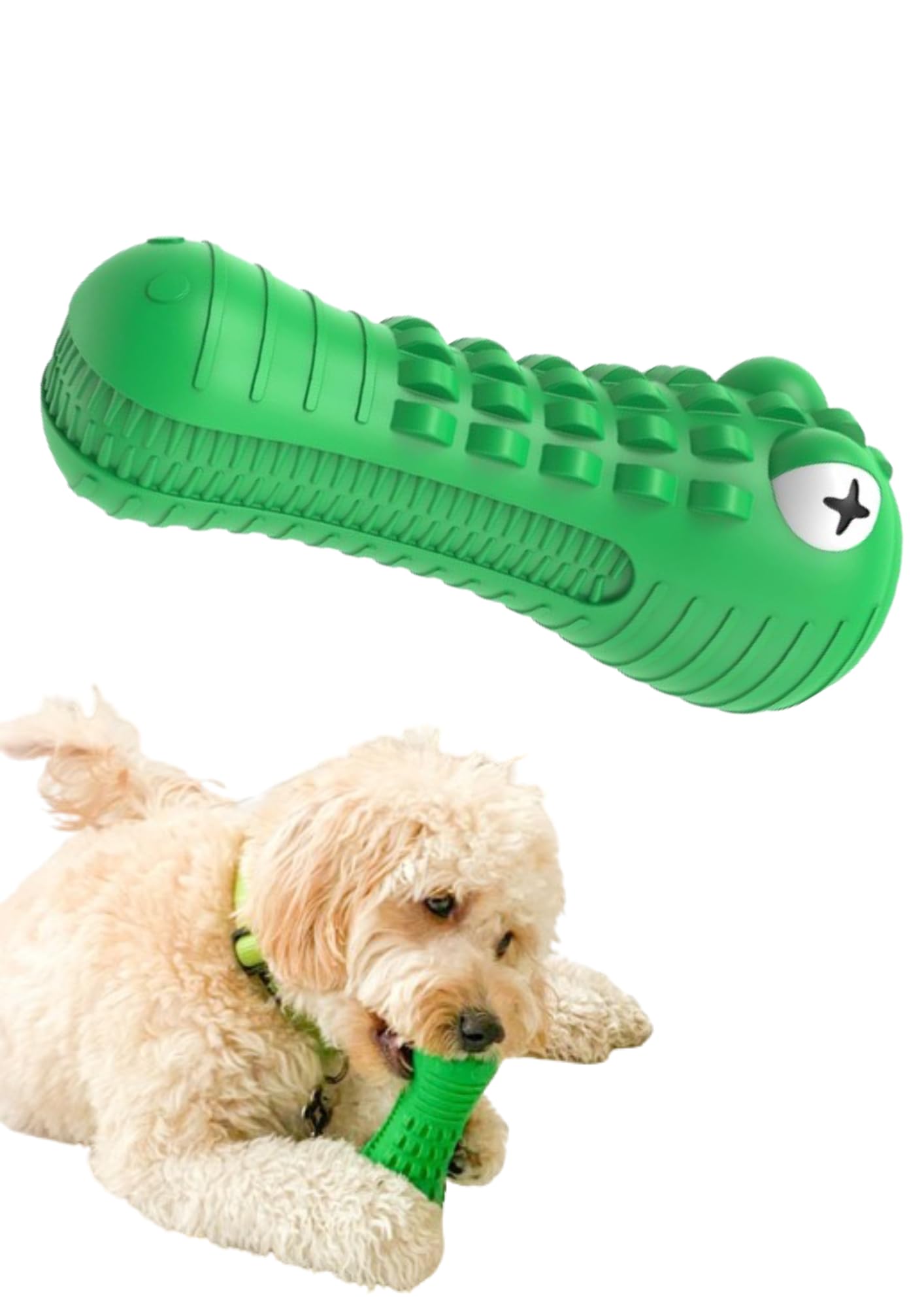 SINCREX USA Dog Toothbrush Dental Chew Crocodile Dog Toy, Teeth Cleaning, Teething Aid, The Best Indestructible Dog Toy for Aggressive Chewers, Dog Chew Toy for Medium to Large Dogs (Green)