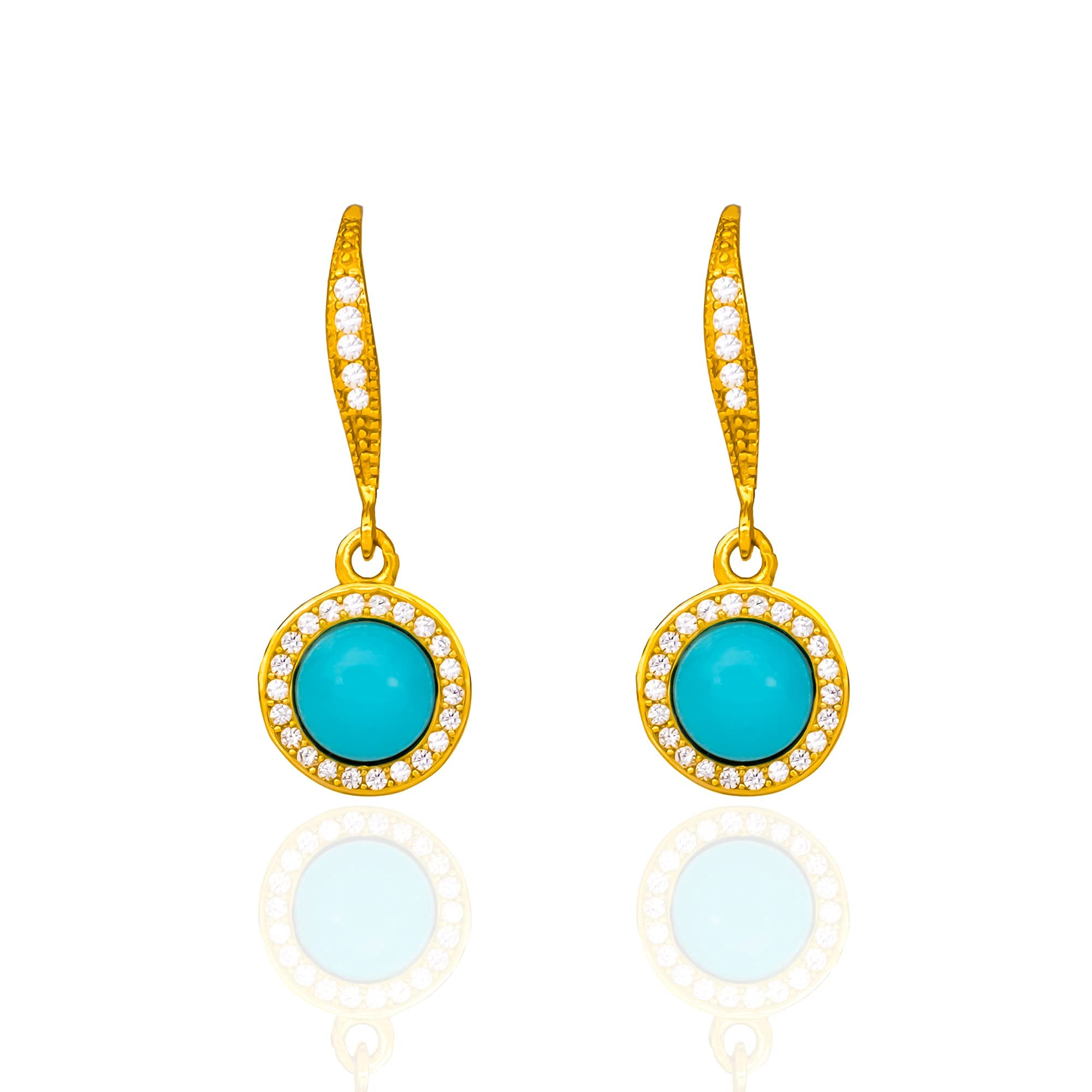 BLUEJOY “Elegance & Love” Natural Sleeping Beauty Turquoise Gemstone Dangle Earrings in 18K Gold-Plated Sterling Silver for Women