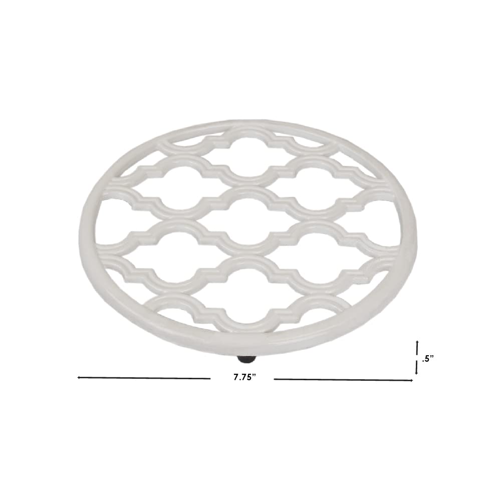 Home Basics Lattice Collection Cast Iron Trivet for Serving Hot Dish, Pot, Pans & Teapot on Kitchen Countertop or Dinning, Table-Heat Resistant (1, White)