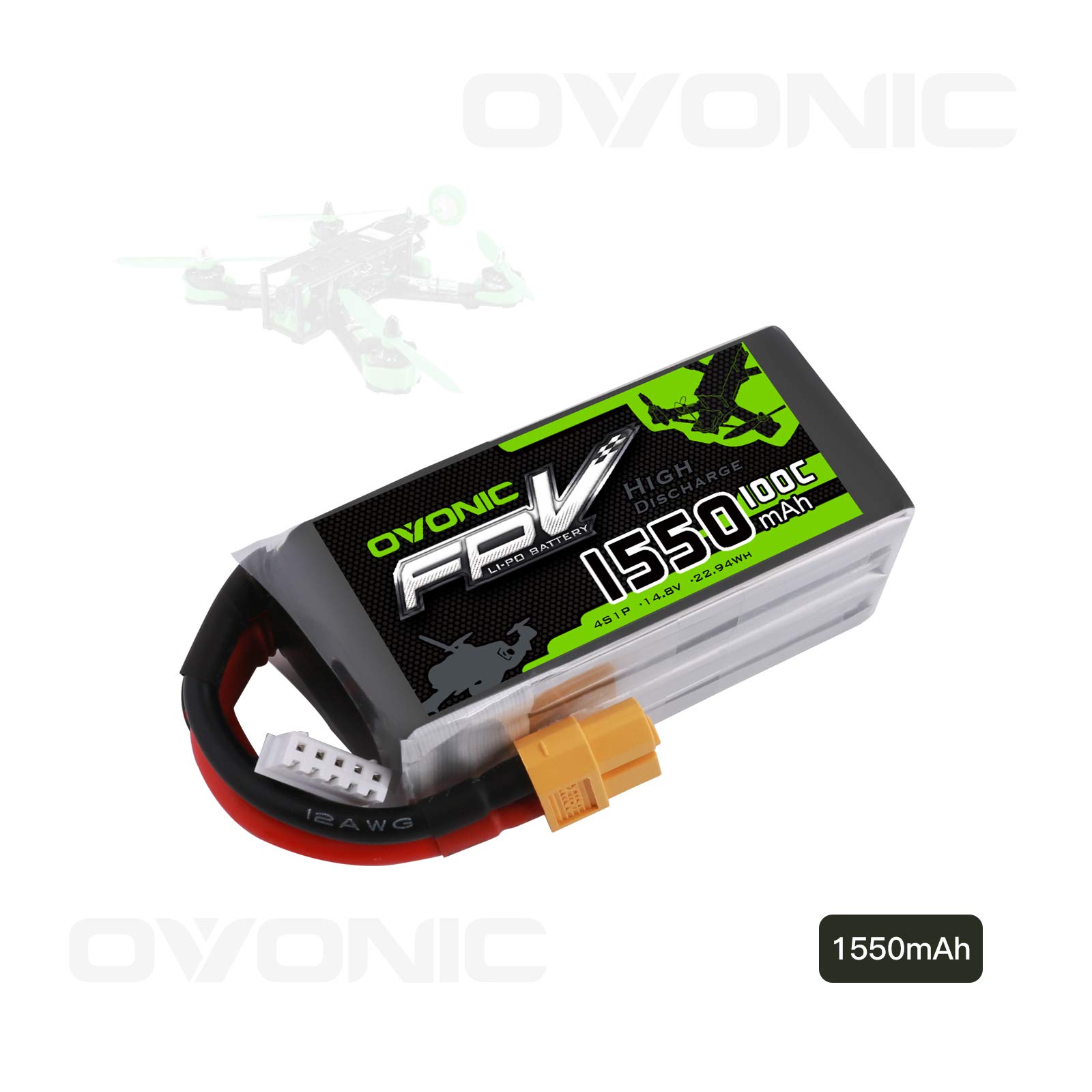 OVONIC 4S Lipo Battery 1550mAh 100C 14.8V Lipo with XT60 Plug for FPV Racing RC Quadcopter Helicopter Airplane Multi-Motor Hobby DIY Parts