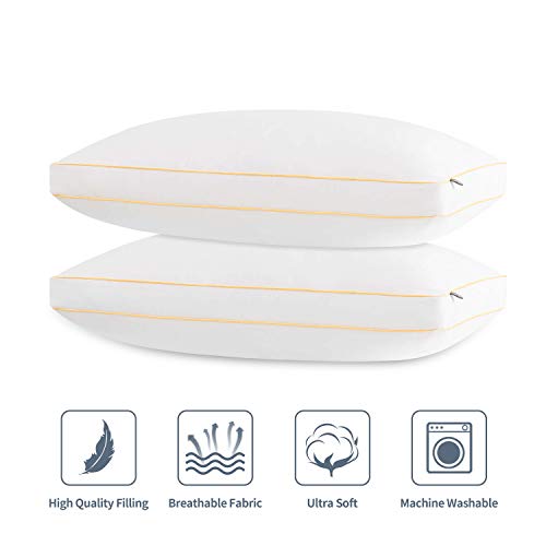 downluxe Down Feather Pillows - 2 Pack Gusseted Bed Pillows for Sleeping with Soft 100% Downproof Cotton Shell, King Size