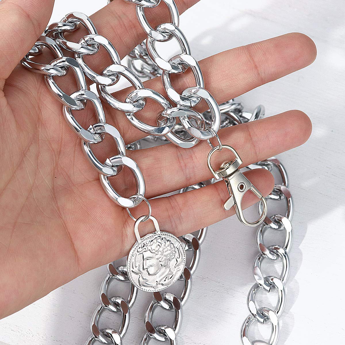 Suyi Silver Chain Belts for Women Girls Metal Waist Belt Double Layered Body Belly Chain Plus Size 130CM Silver