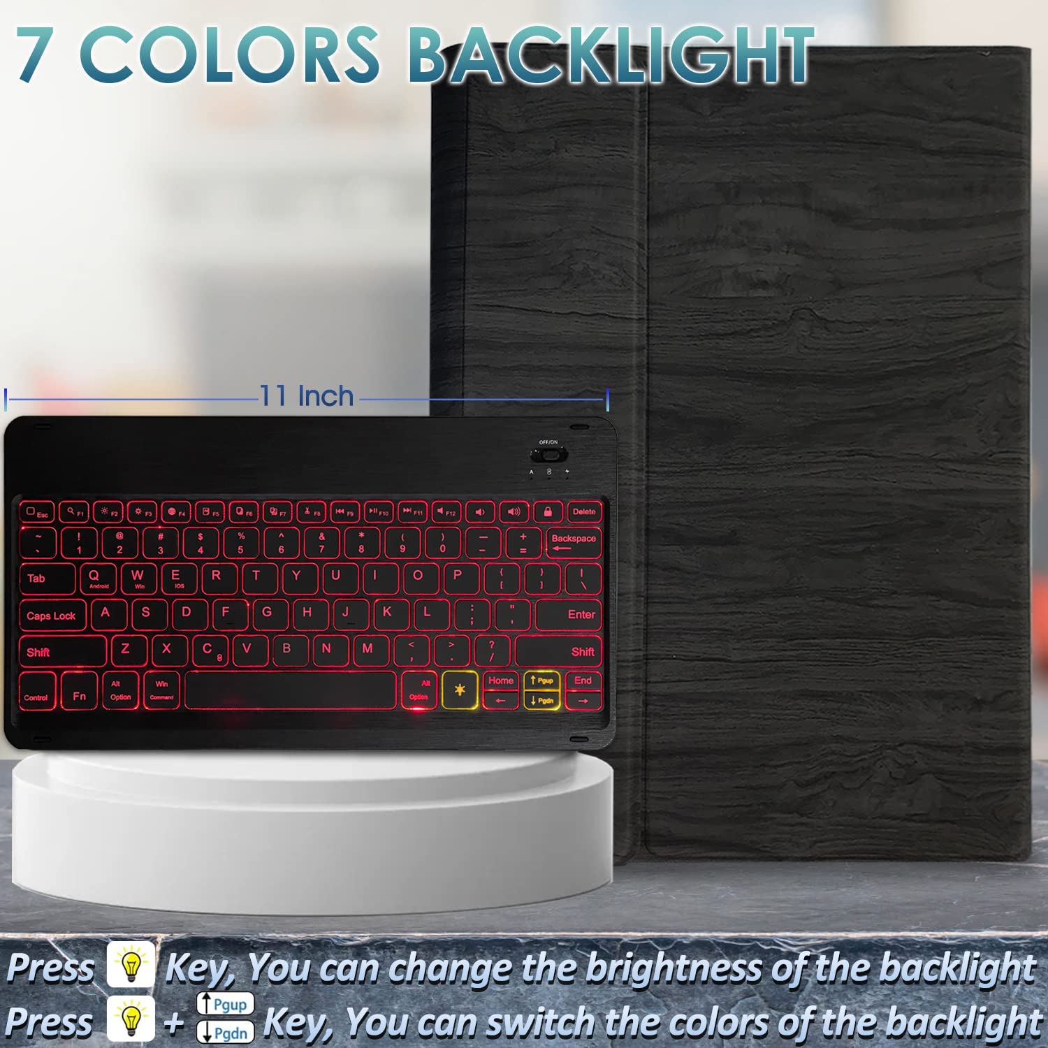 Backlit Keyboard Case for Microsoft Surface Pro 7 Plus, Pro 7, Pro 6, Pro 5th, Pro 4 12.3 Inch Tablet, Wineecy 7 Colors Backlight Magnetic Detachable Wireless Keyboard with Premium PU Cover Case