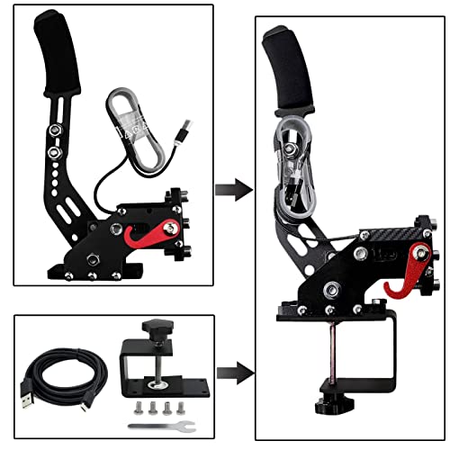 Obokidly Upgrade 2-IN-1 USB Handbrake Support G27/G29/G920 Compatible With PS4/XBOX ONE + PC For Simracing Game Sim Rig With Clamp (Support G920 With Clamp, Black)