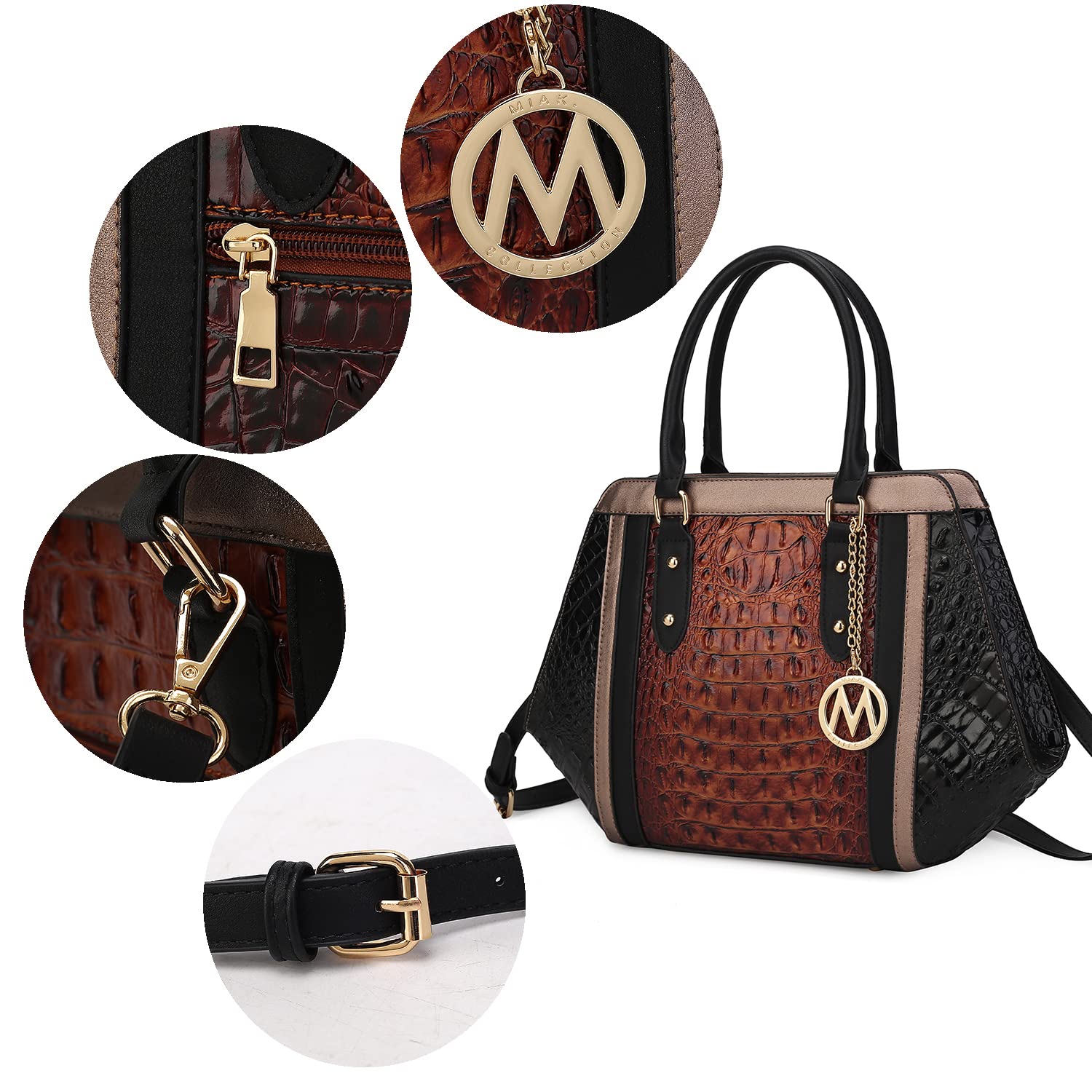 MKF satchel bags for women, Featuring a faux crocodile-embossed finish crossover handbag, shoulder side messenger bag Beige