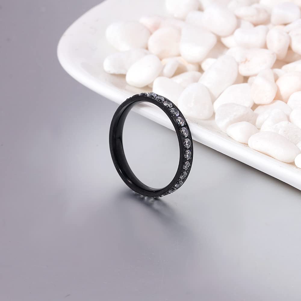 CiNily Black Gold Plated Stainless Steel Cubic Zirconia Band Rings for Women Size 6