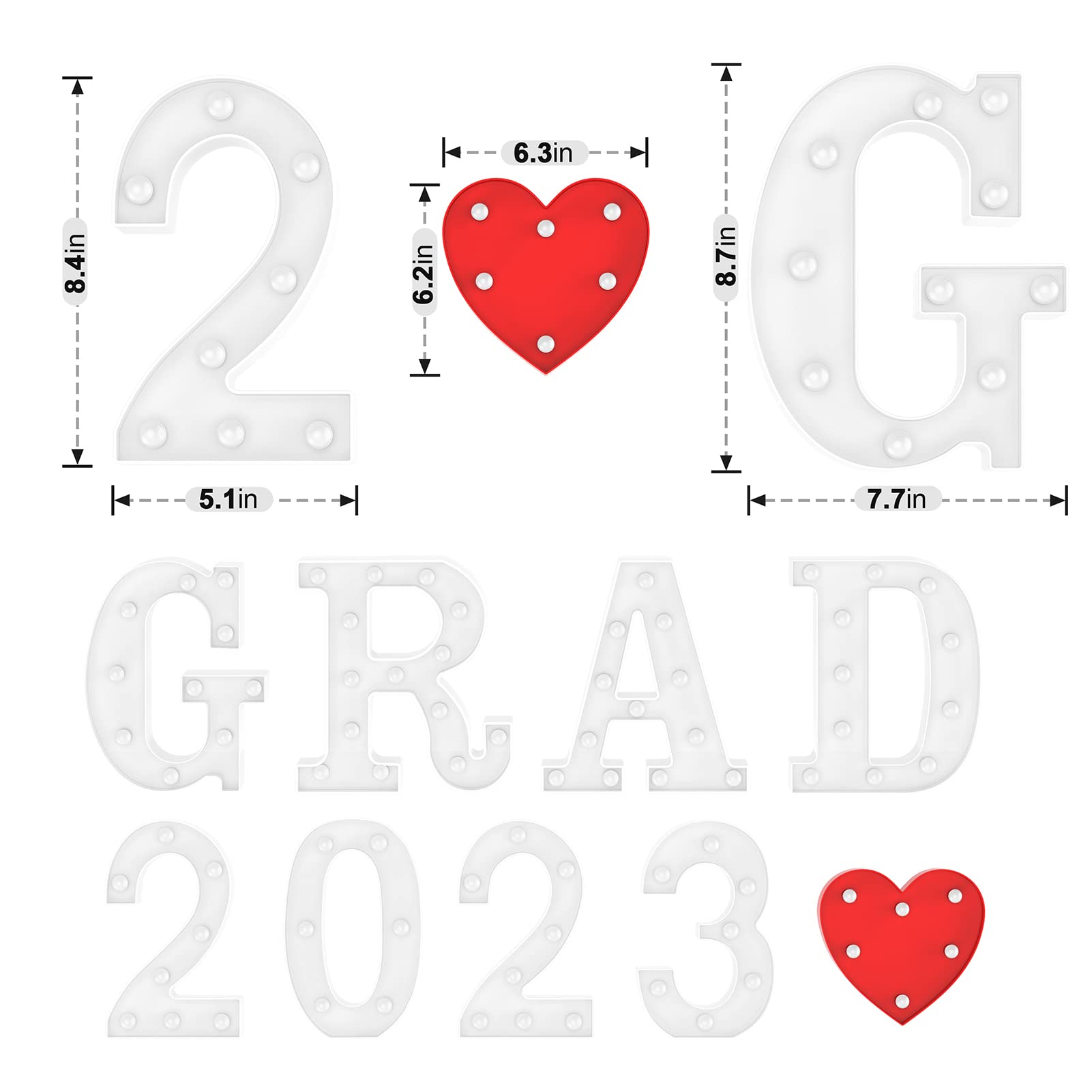 Graduation Party Decorations 2023-8 LED Long Marquee Light Up Letters 'Grad 2023' and 1 'Love' - Decor for Kindergarten Preschool High School College Graduationā¦
