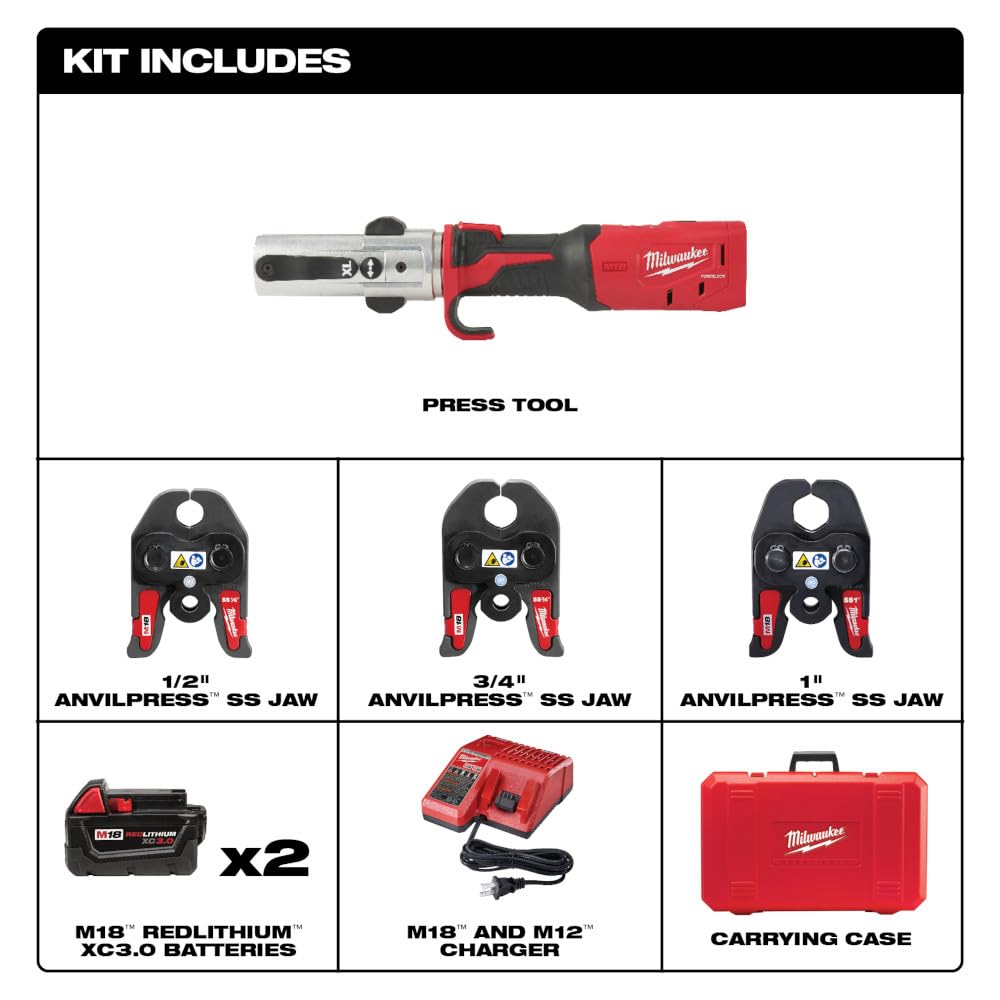 Milwaukee M18 18-Volt Lithium-Ion Cordless Force Logic 1/2 in. - 1 in. Long Throw Press Tool Kit