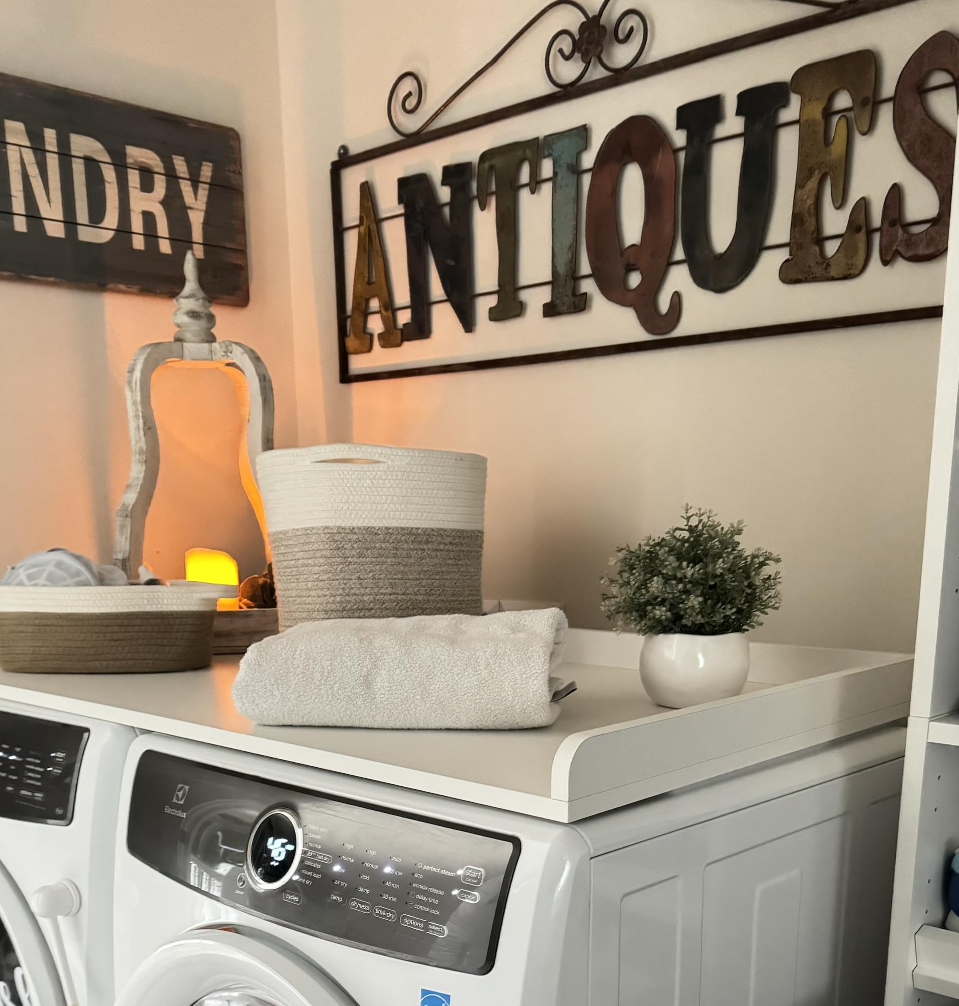 Kaboon Washer Dryer Countertop, Melamine Countertop with Edge Rails - 27.5" Depth x 54" Width Laundry Room Organization,White