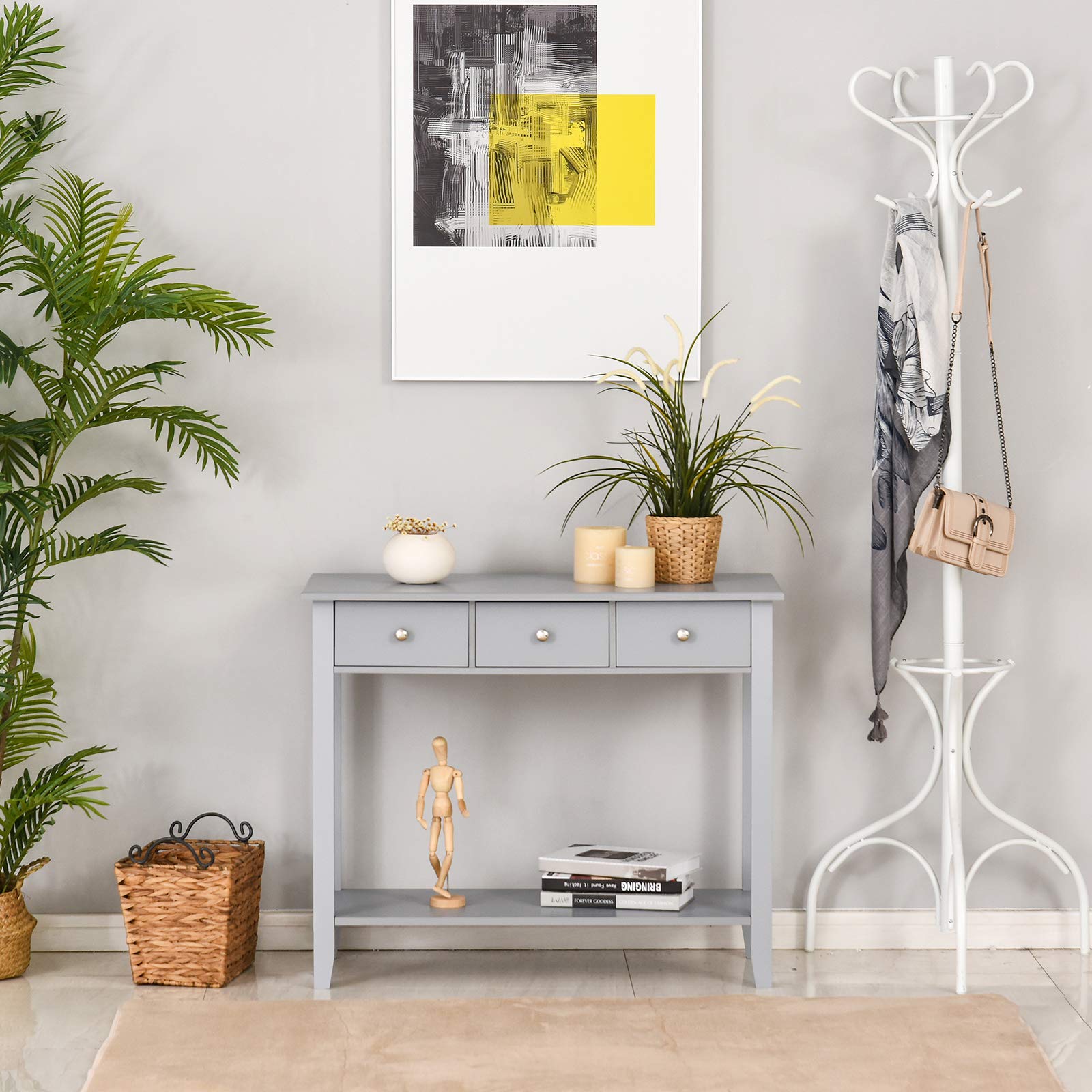 HOMCOM Console Table Industrial Desk with Drawer Bottom Shelf & Large Tabletop for Entryway or Living Room, Grey