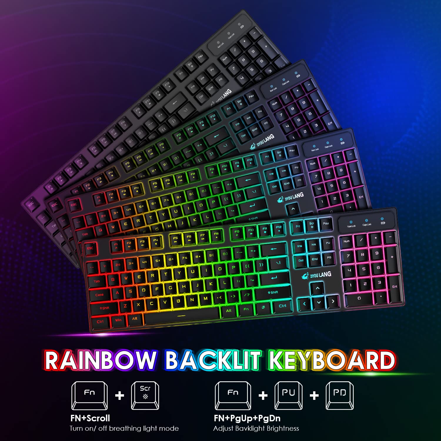 Wireless Gaming Keyboard and Mouse,Rechargeable Orange Backlit Keyboard Mouse with 3800mAh Battery,Mechanical Feel Gaming Keyboard,7 Color Gaming Mute Mouse,Gaming Mouse Pad for PC Gamer