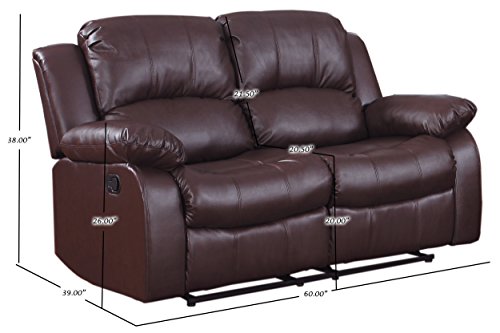 Homelegance Resonance 60" Bonded Leather Double Reclining Loveseat, Brown