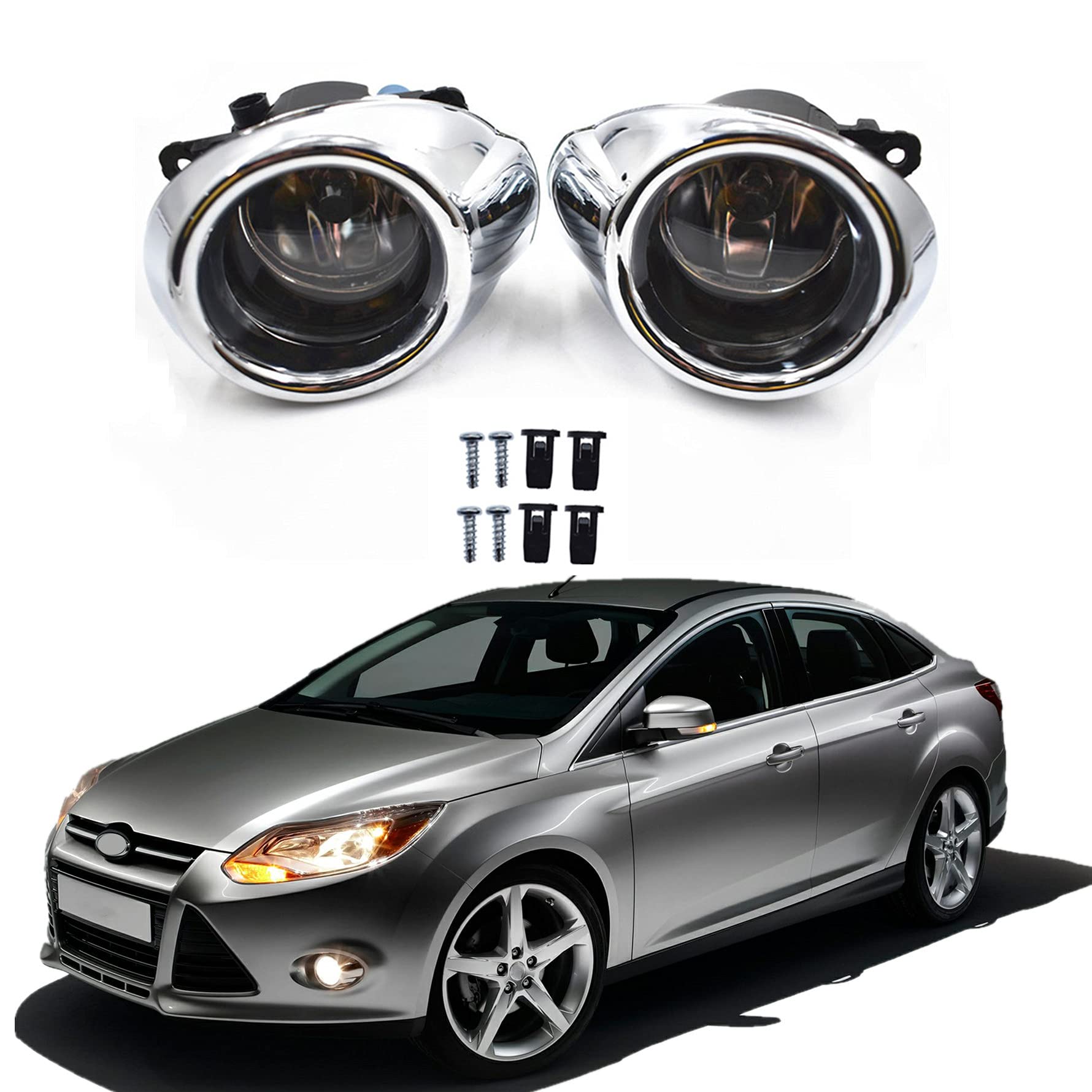 munirater Pair of Clear Lens Driving Fog Lights Bumper Lamps with Bulbs Replacement for 2012-2014 Focus S/SE/SEL/Titanium models
