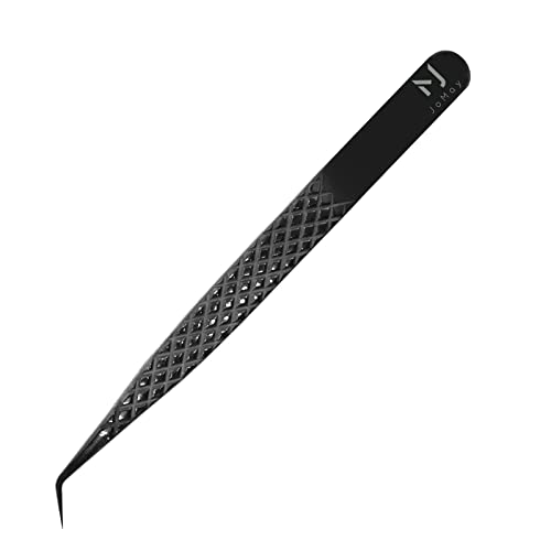 M J JOMAY Hearts Printed Tweezers for Eyelash Extension, Anti-slip Anti-static, Stainless Steel Precision Curved Tips Pro Volume Tweezers Eyelash Extensions Grafting Tool(3-1, Black)