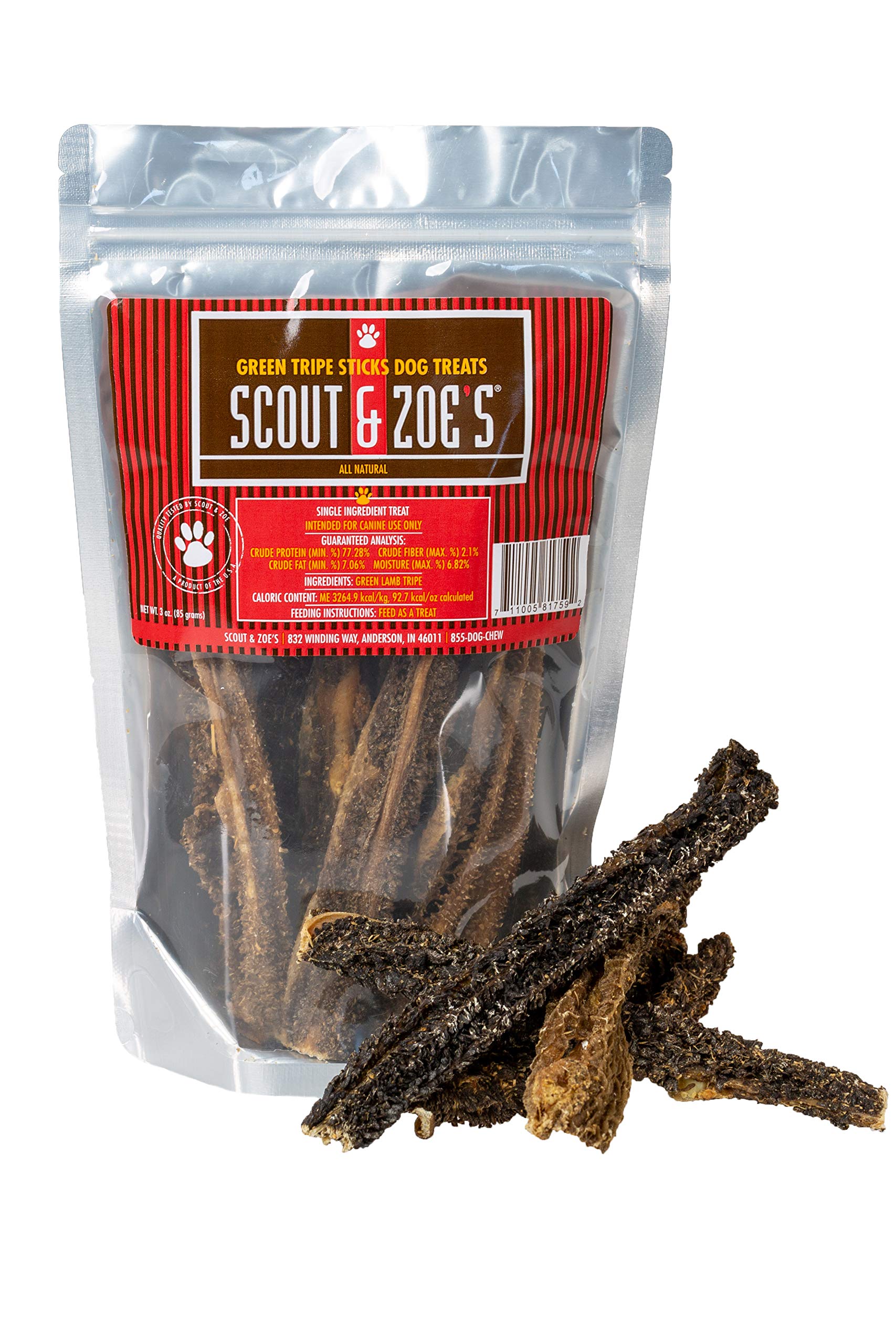 Scout & Zoe's Lamb Green Tripe Dog Treats - All-Natural, Omega-3 Boosting and Digestive-Enzyme Rich Green Tripe for Dogs Dental Health & Immune Support - Made in The USA, 3oz.