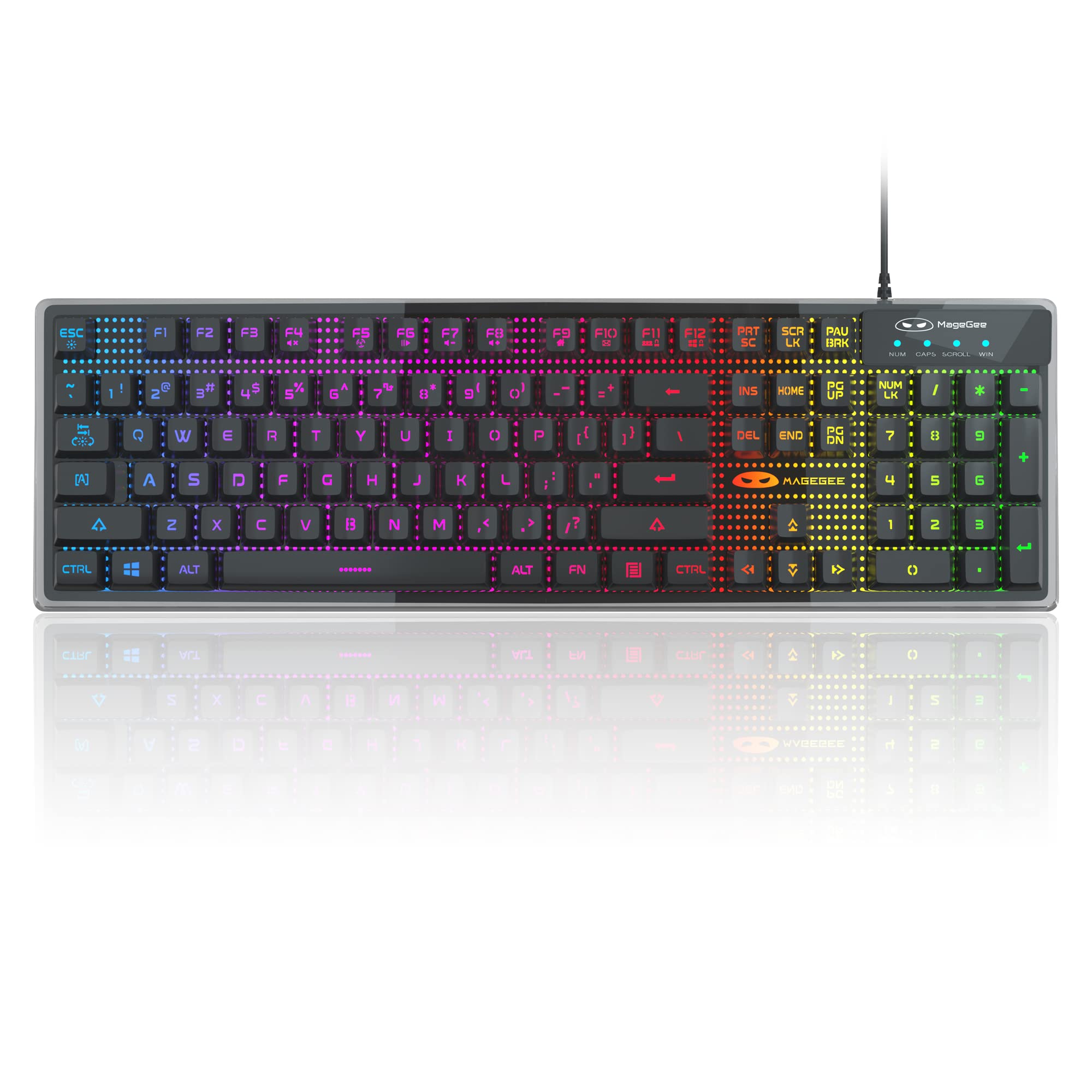 MageGee Gaming Keyboard, Rainbow Backlit LED Wired Gaming Keyboard with Clear Housing and Double-Shot Keycaps, K1 Waterproof Ergonomic 104 Keys Light Up Keyboard for PC Desktop Laptop, White