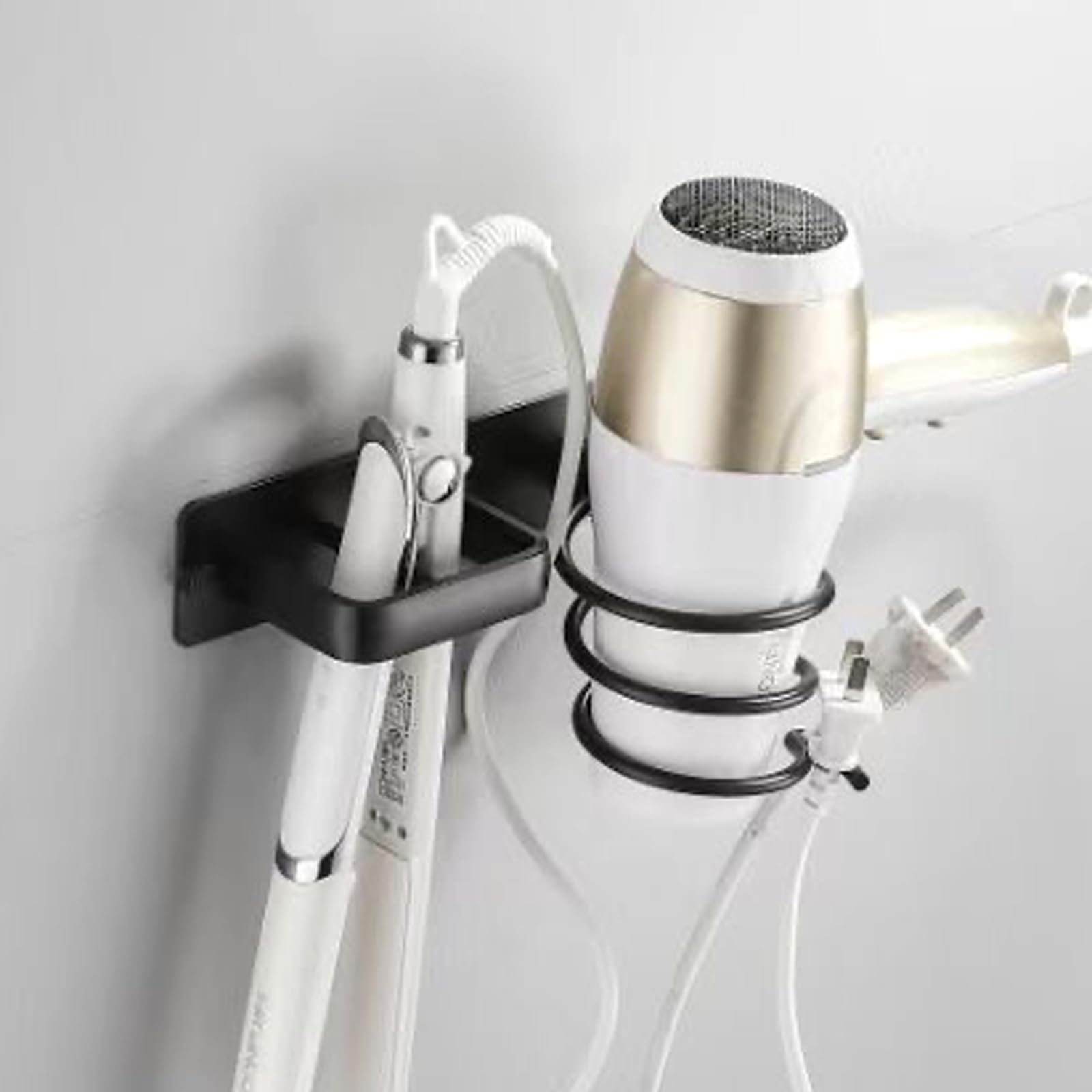 Fine tools Wall-Mounted Hair Dryer Holder Hair Straightener Holder Keep Your Styling Tools Neat and Tidy Space-Saving Solution with Easy Installation (Silver)